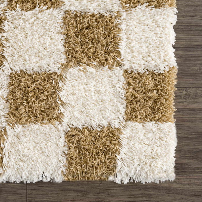 Latitude Run® Atiran Checkered Plush Pile Brown Area Rug & Reviews ...