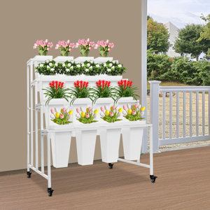 Arlmont & Co. Terisa 4-Tier Rolling Metal Flower Display Plant Rack ...
