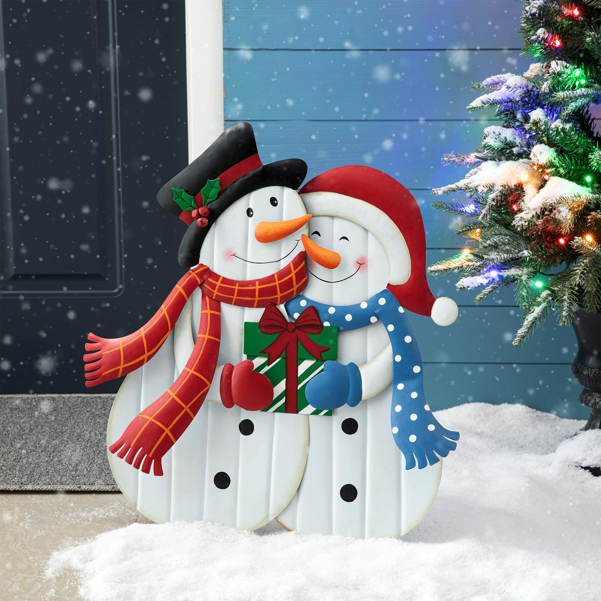 The Holiday Aisle® 30"H Metal Christmas Lovely Snowman Yard Stake or ...