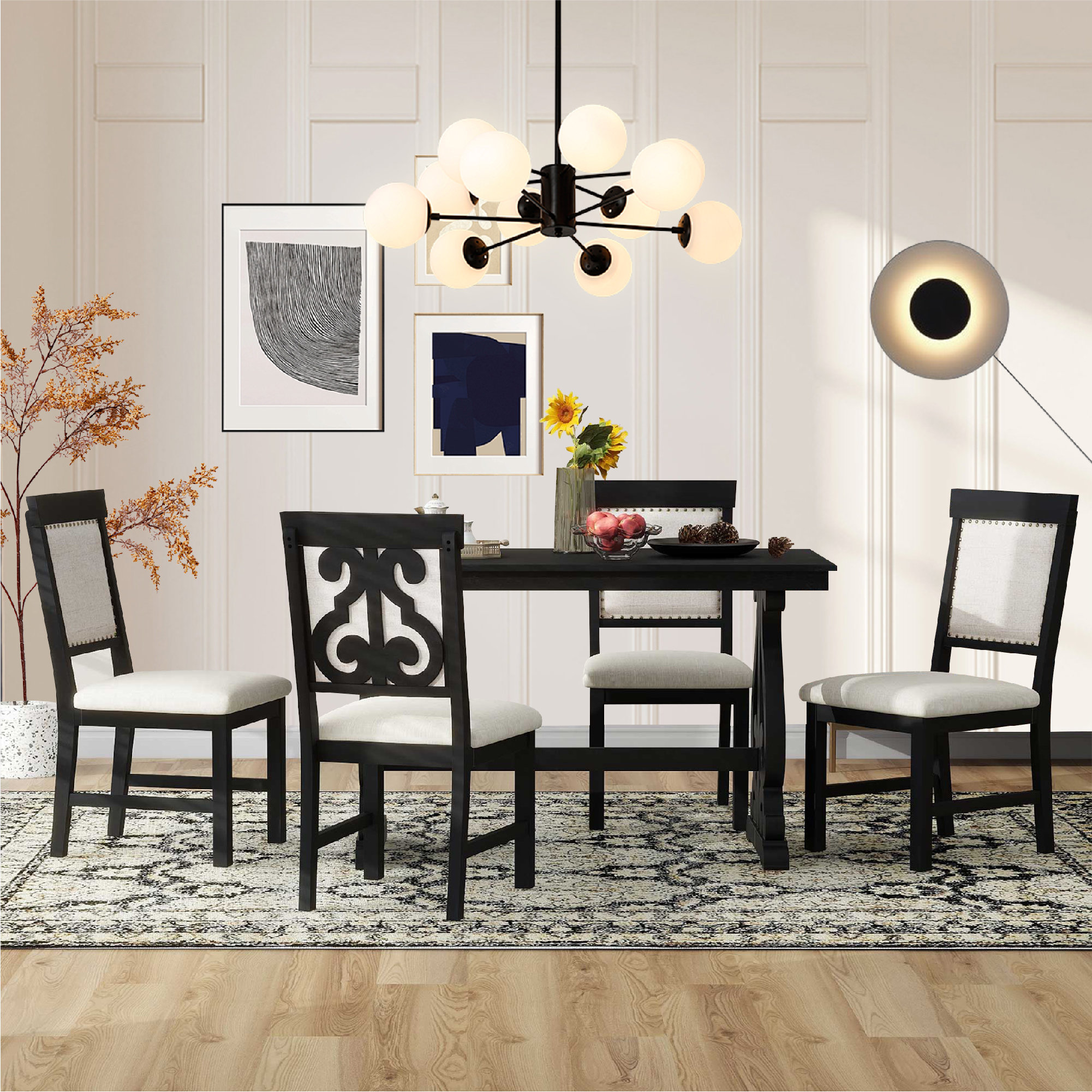 Red Barrel Studio 5-Piece Retro Dining Set, Rectangular Wooden Dining ...