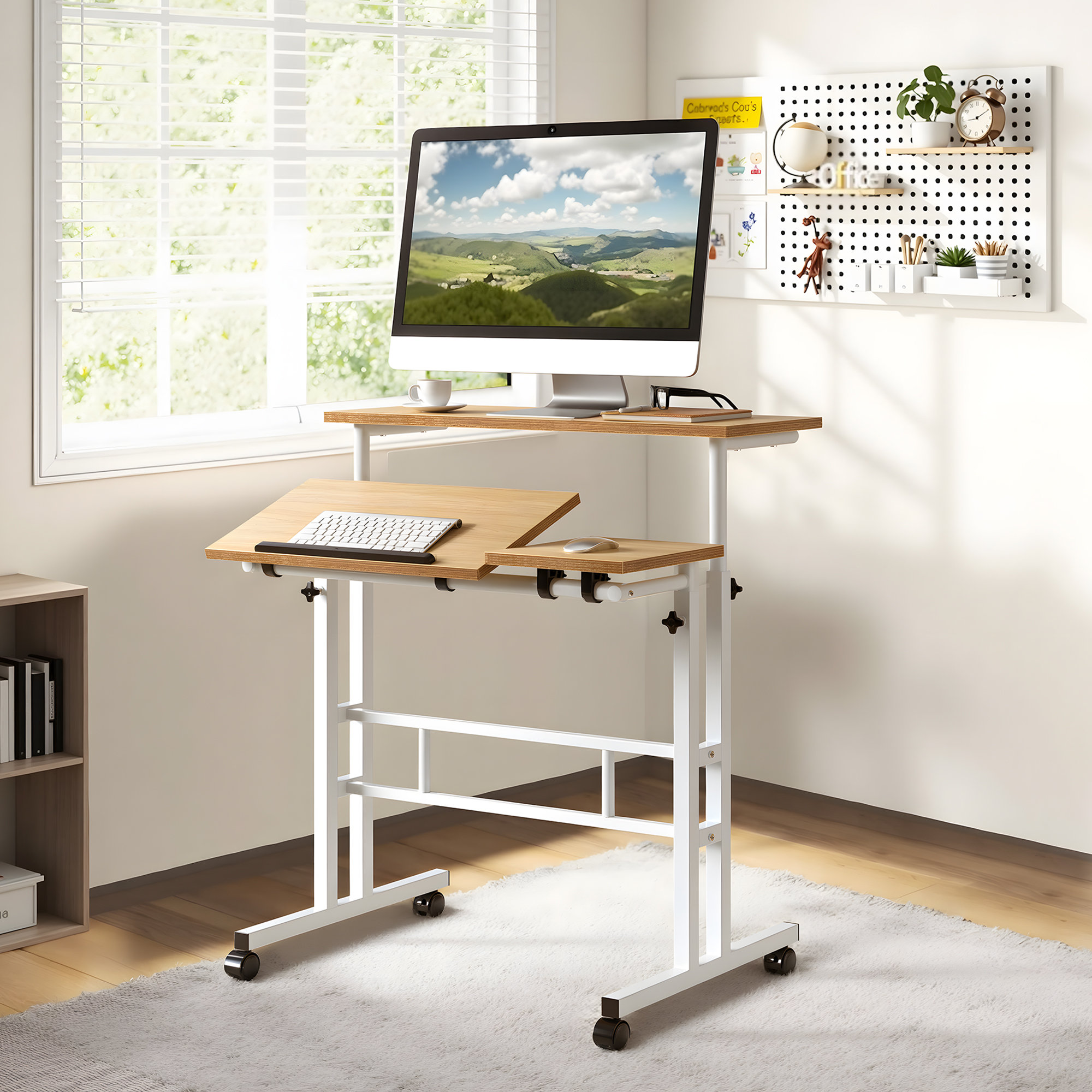 Inbox Zero Normia Mobile Standing Desk With Wheels, Height Adjustable ...
