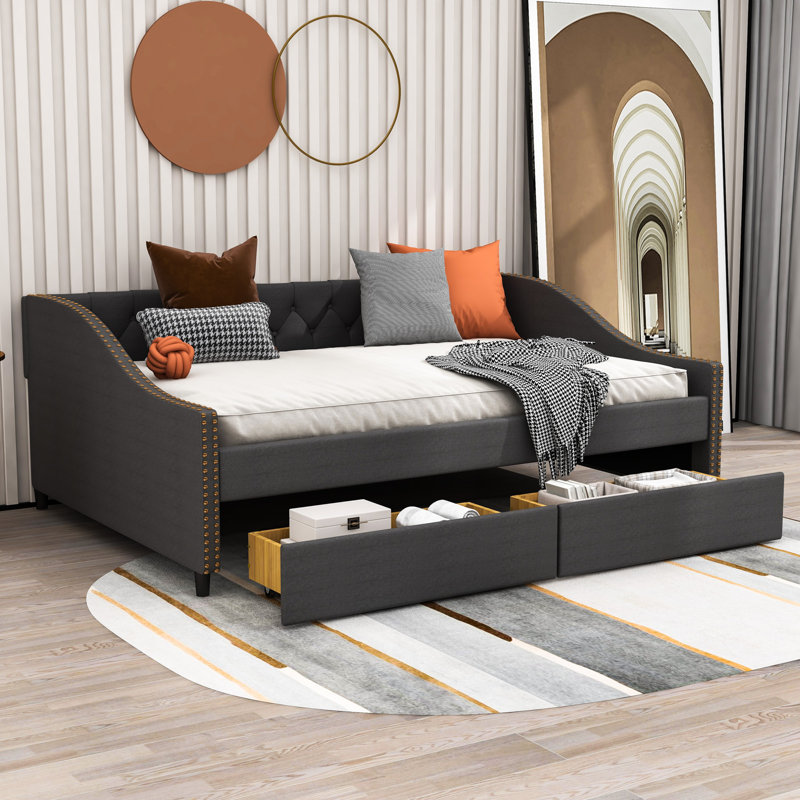House of Hampton® Devyon Full Size 2 Drawers Upholstered Daybed with ...