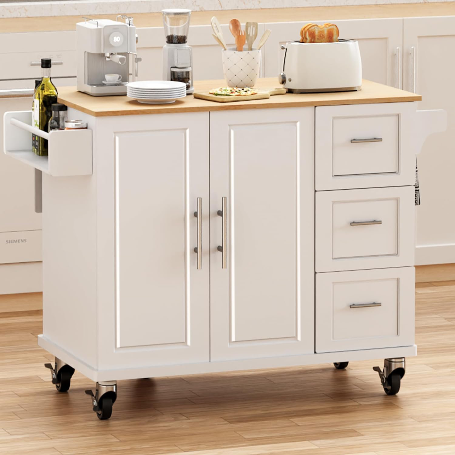 One Allium Way Kitchen Island 54" Large Rolling Kitchen Island Cart On ...