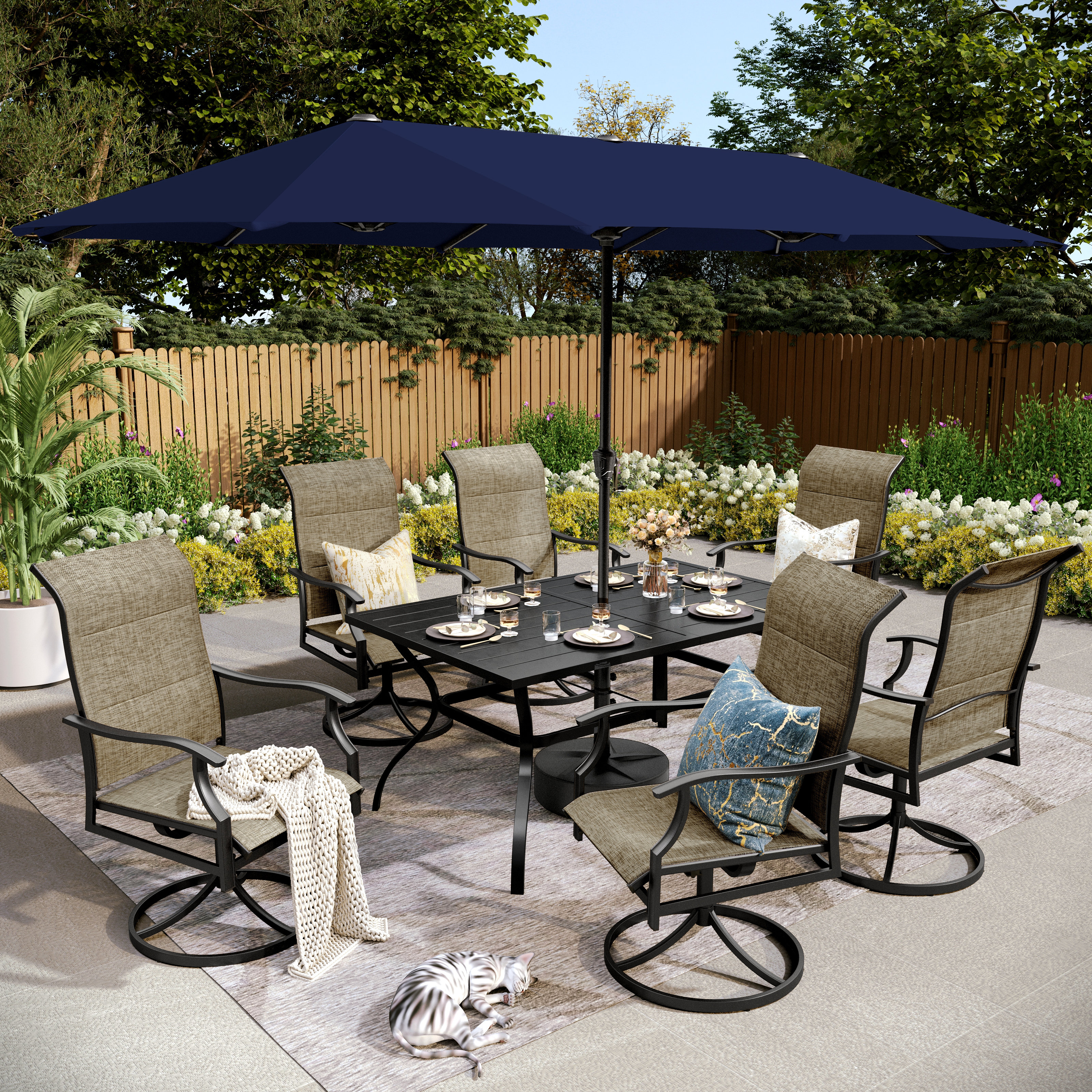 Winston Porter 8pcs Rectangle Outdoor Patio Dining Set With Umbrella ...