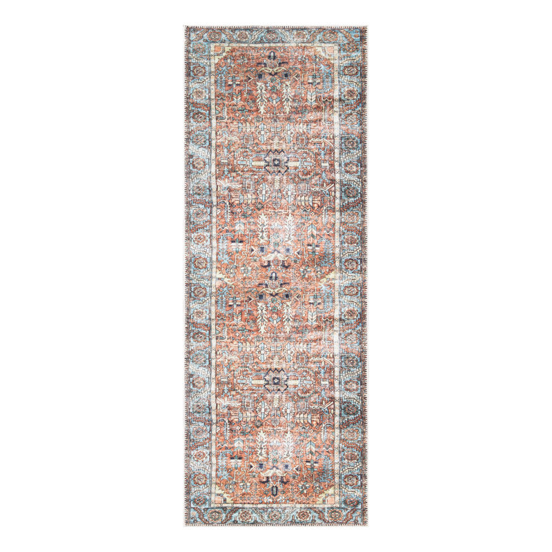 Bungalow Rose Washable Non-Slip Traditional Area Rug - Orange / Blue ...