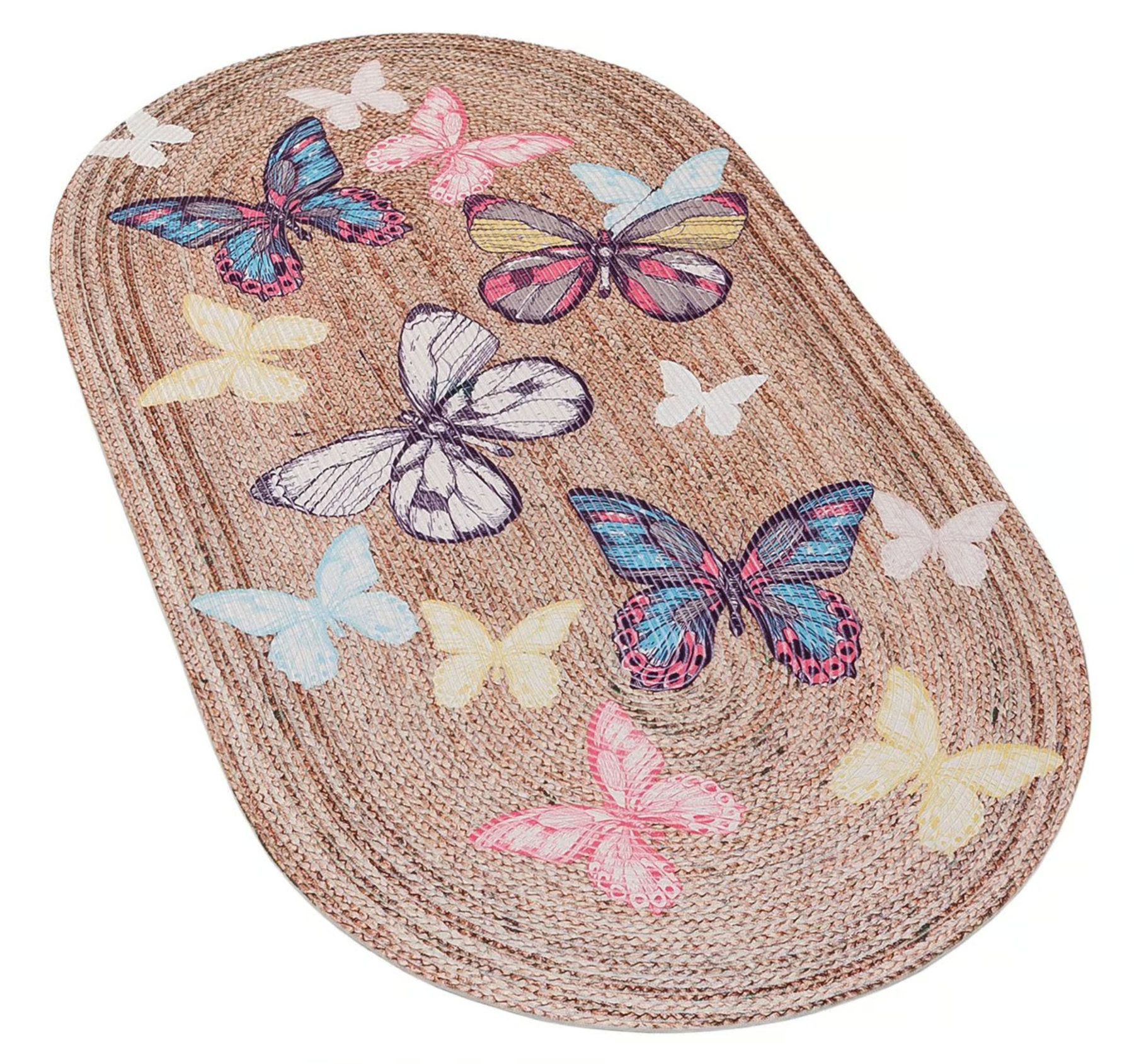 Bungalow Rose Seairra&Sisal Butterfly Beige Blue Color Carpet Animal ...