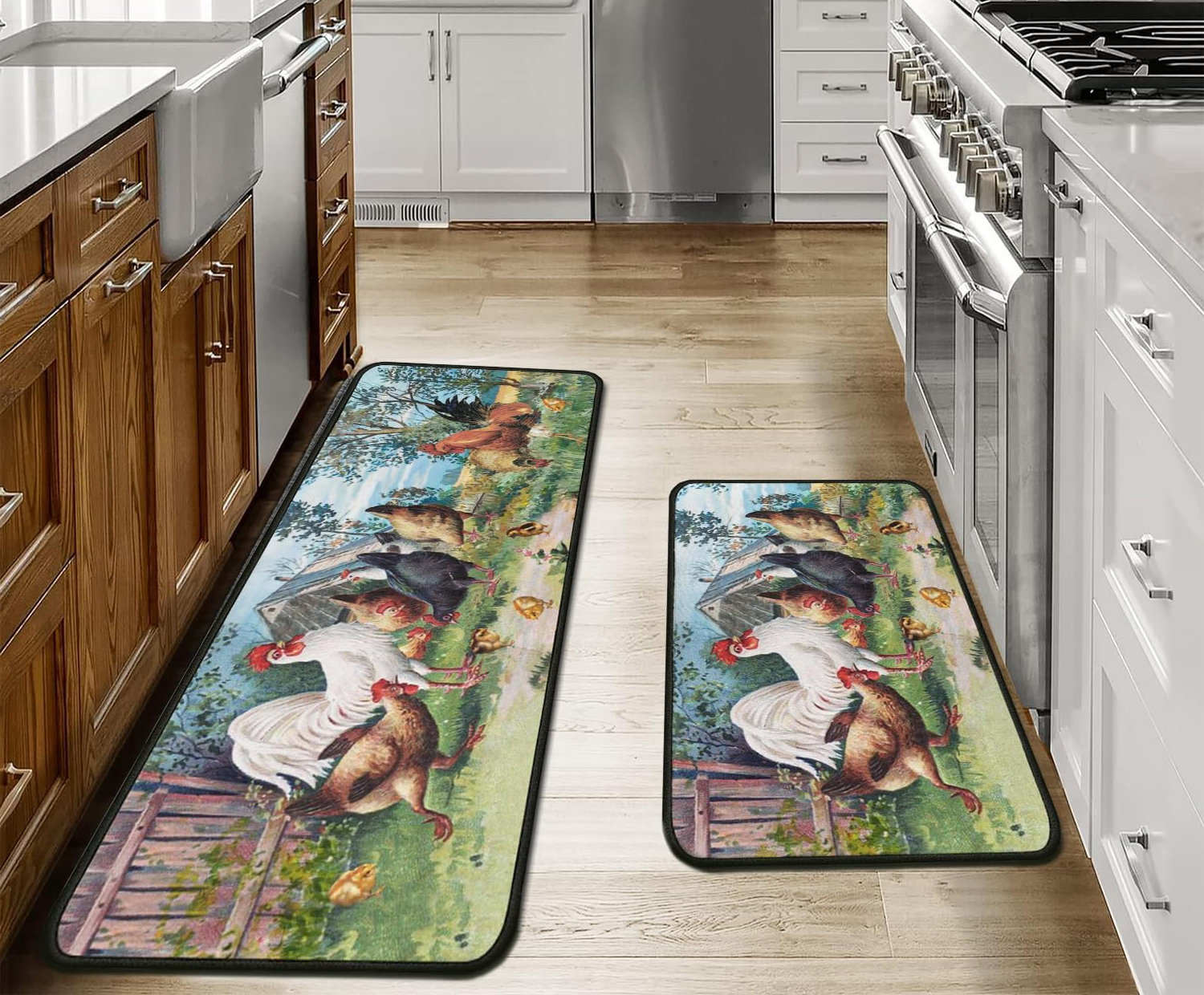 Gracie Oaks Vintage Farm Rooster Non-Slip Washable Mat Farmhouse ...