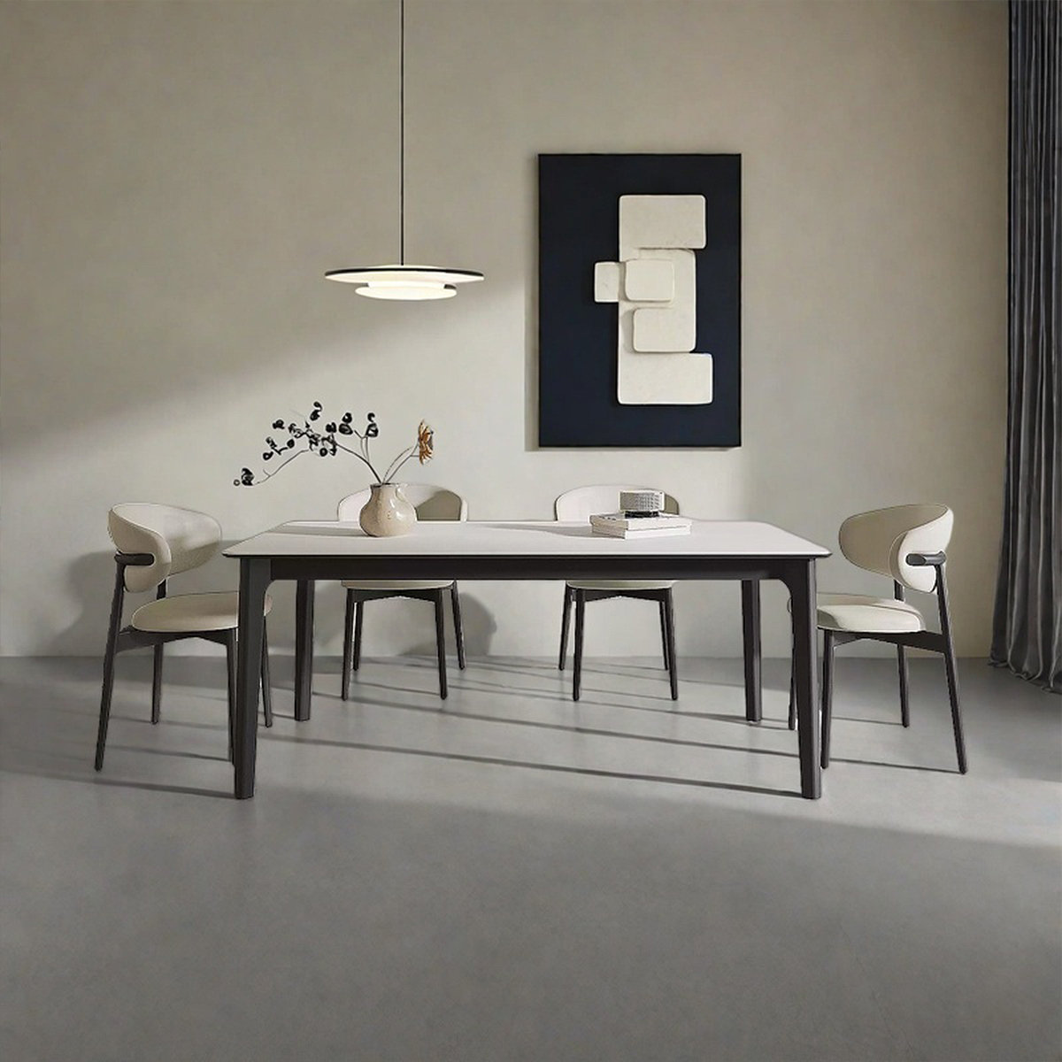 Sleek Surface Designs Ash wood rectangular rock plate dining table ...