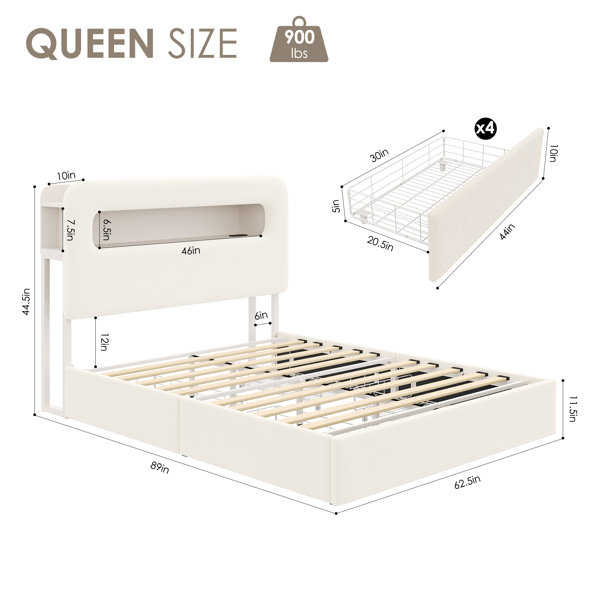 Wrought Studio™ Upholstered Bed Frame, Storage Bed with LED and ...