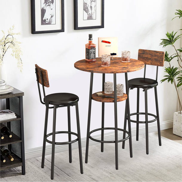 17 Stories 3-Piece Bar Table Set for 2, 2-Tier Round Bistro Dining ...