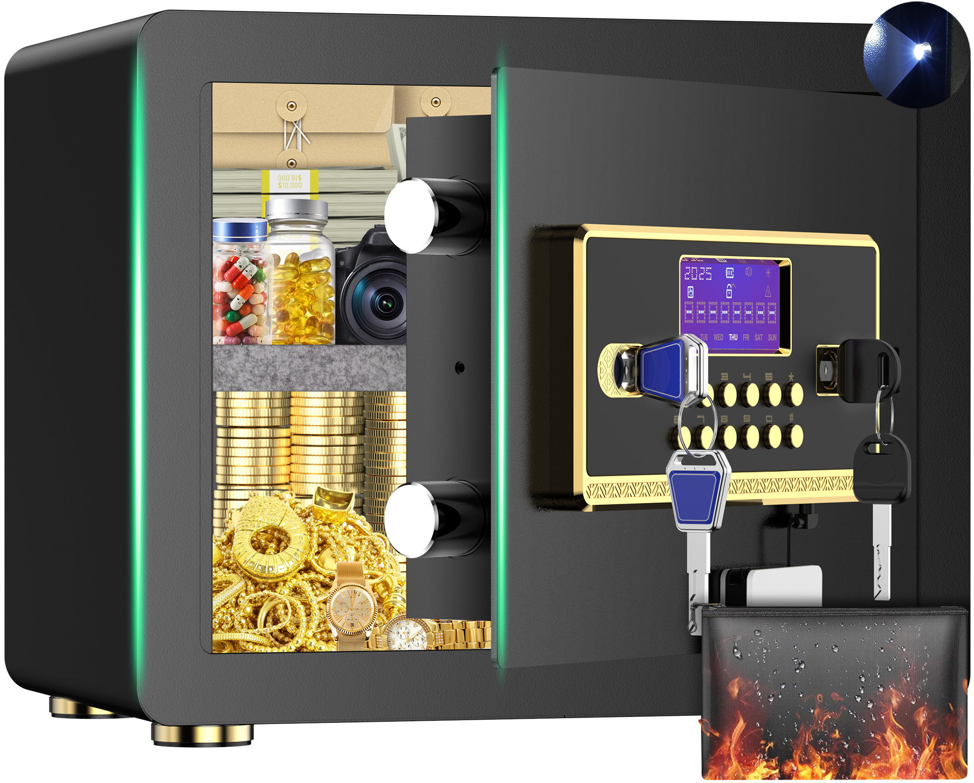 Besafety 1.55 Cuft Home Security Safe Box With Digital Keypad, Adjustable Shelf, Fireproof ...