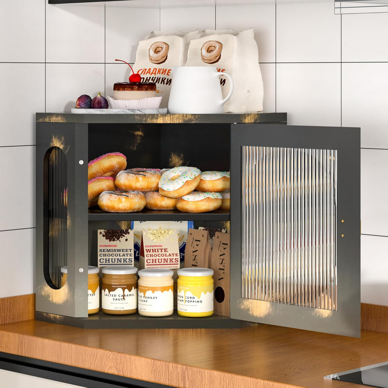 One Allium Way Large Wooden Bread Box, Double Layer Bread Storage Bin ...