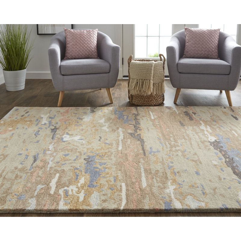 17 Stories Trasdamad Handmade Hand Tufted Wool Tan/Blue Rug | Wayfair