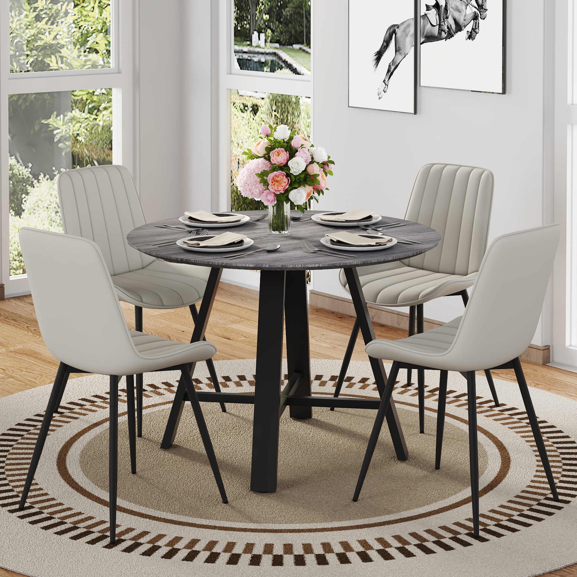 George Oliver Modern Minimalist 42-inch Round Dining Table Set With ...