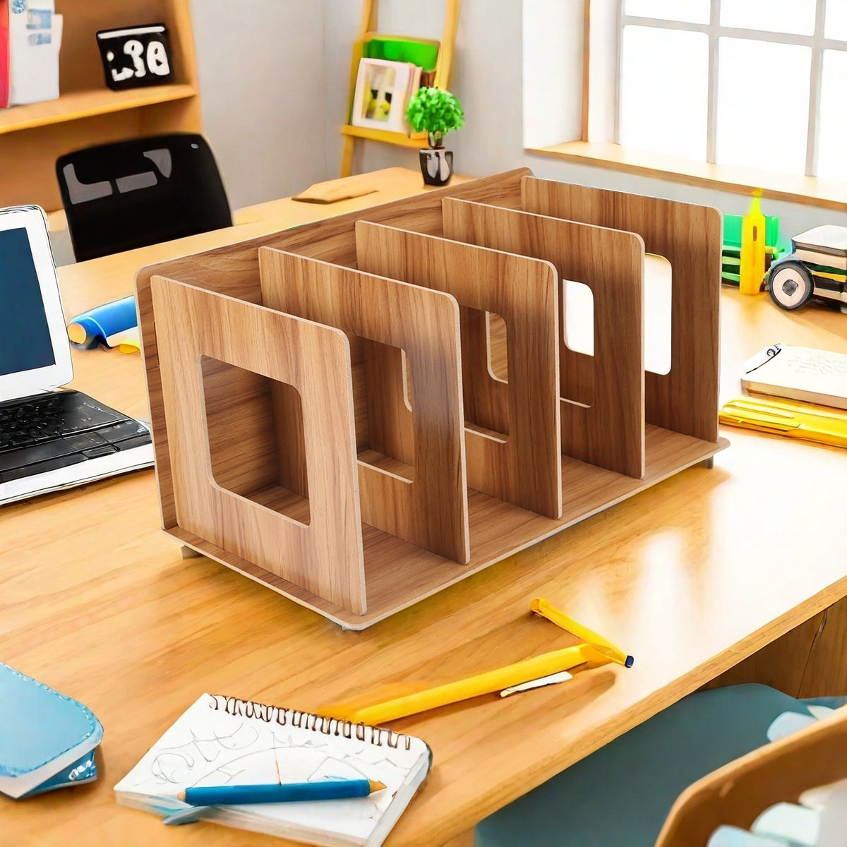 Ebern Designs Wooden Desktop Bookshelf, Diy Book Storage Rack, Student ...