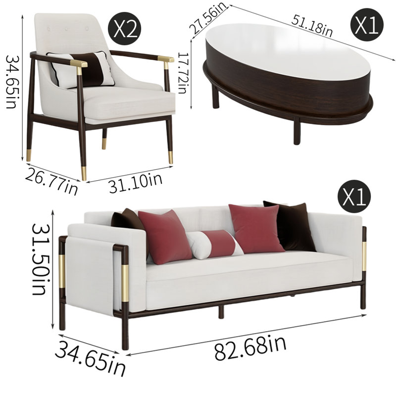 Lifton Chinese Sofa And Tea Table Combination 4 - Piece Living Room Set ...