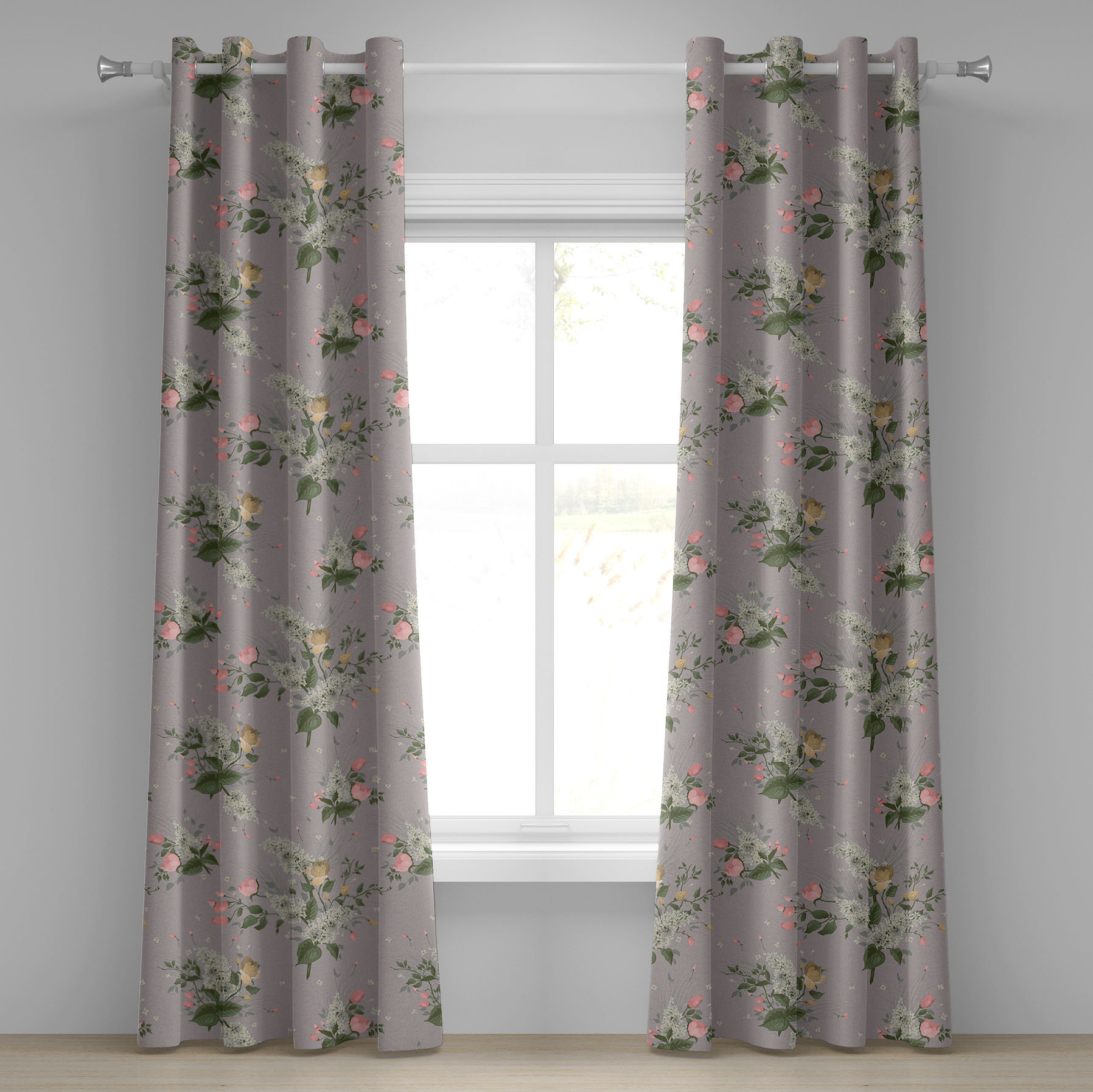 Red Barrel Studio® Floral Design Grommet Curtain Simplistic Rose Leaf ...