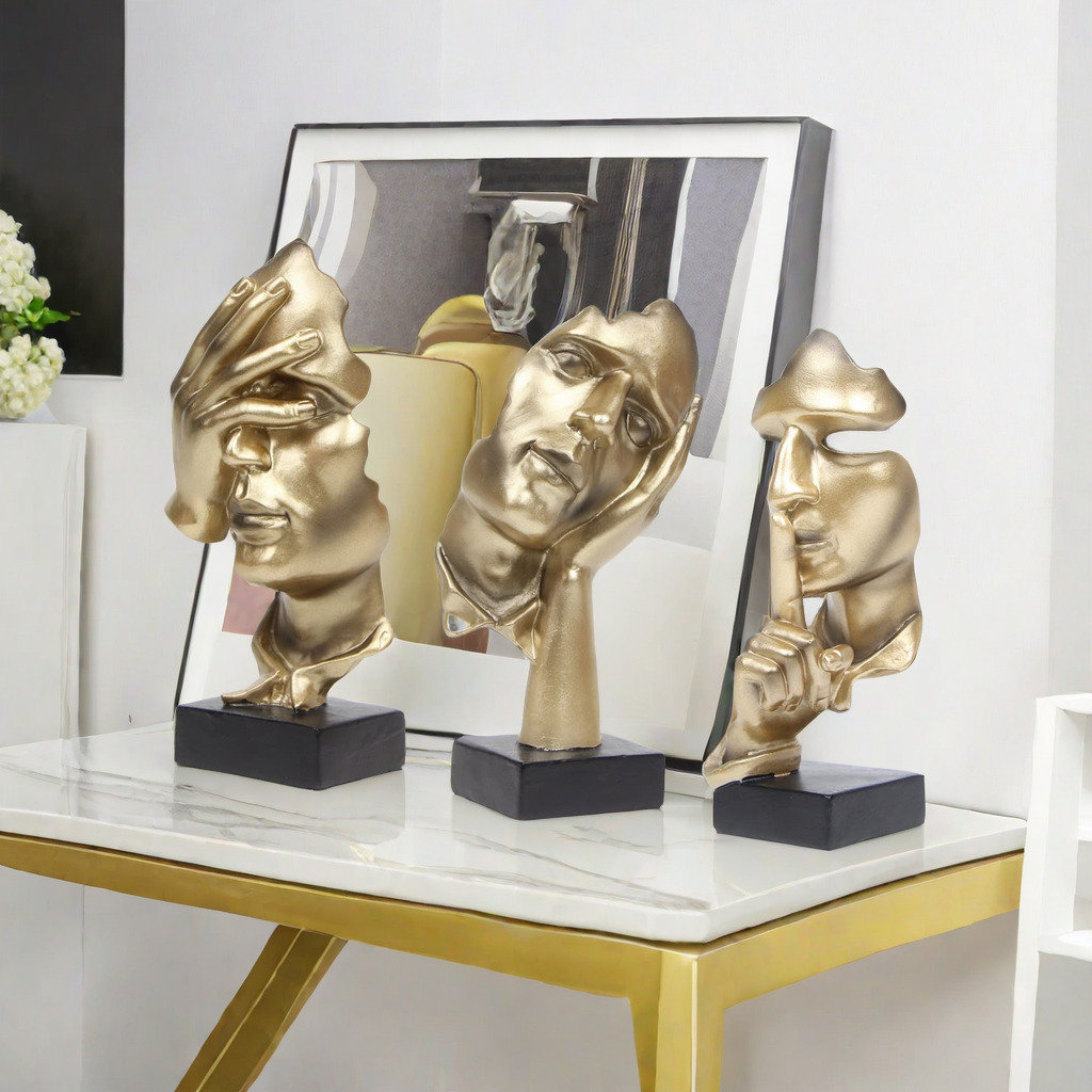 Wrought Studio Set of 3 Thinker Statues, Modern Resin Sculptures for ...