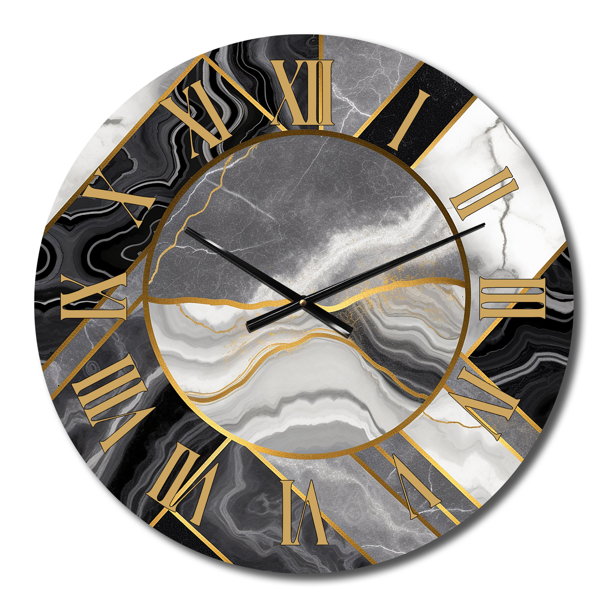 Design Art Marble Granite Agate With Touches Of Gold V Metal Wall Clock ...