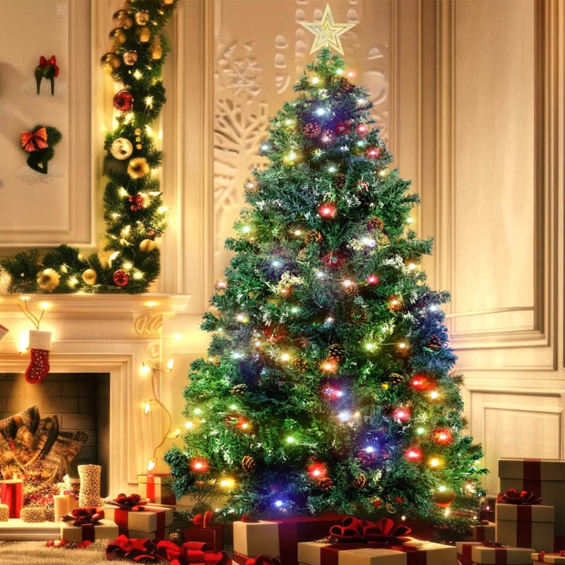 The Holiday Aisle® 6.5Ft Pre-Lit Christmas Tree, Flocked Christmas Tree ...