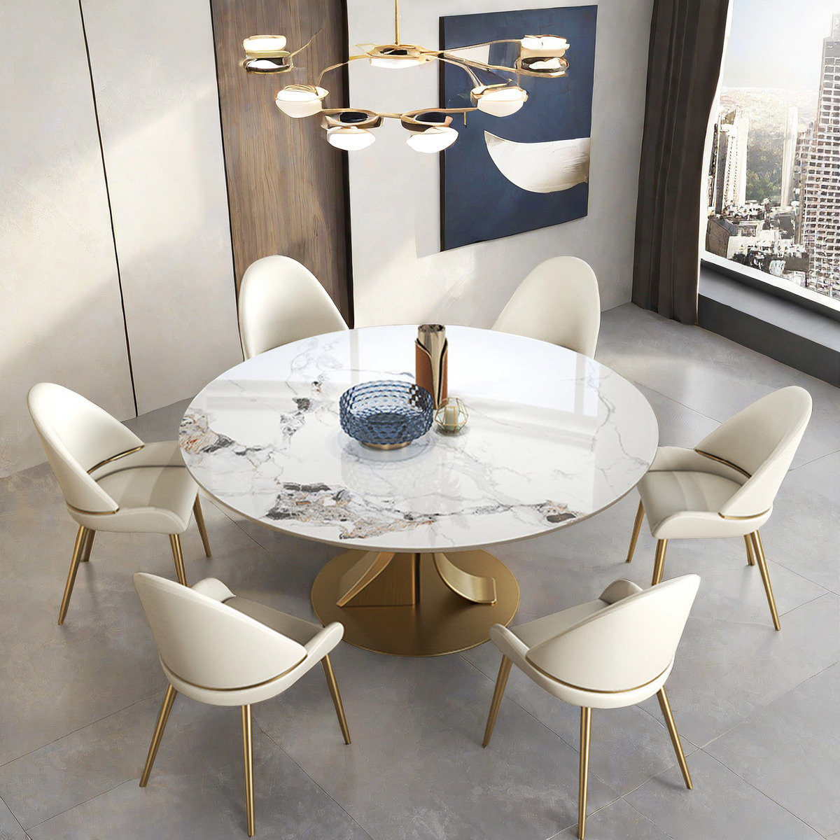 GINATOL Modern Round Sintered Stone Dining Table Sets | Wayfair