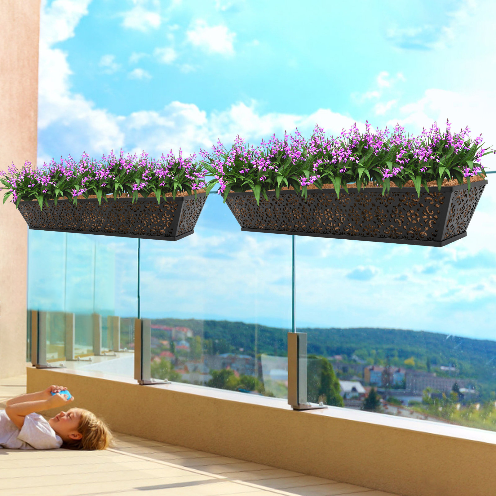 Arlmont & Co. 30” Window Box Planter Set Of 2(Leaf Pattern Frame ...