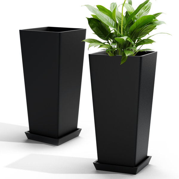 Hokku Designs Lenoris 24'' H Planters, Large Tall Planters with Saucers ...