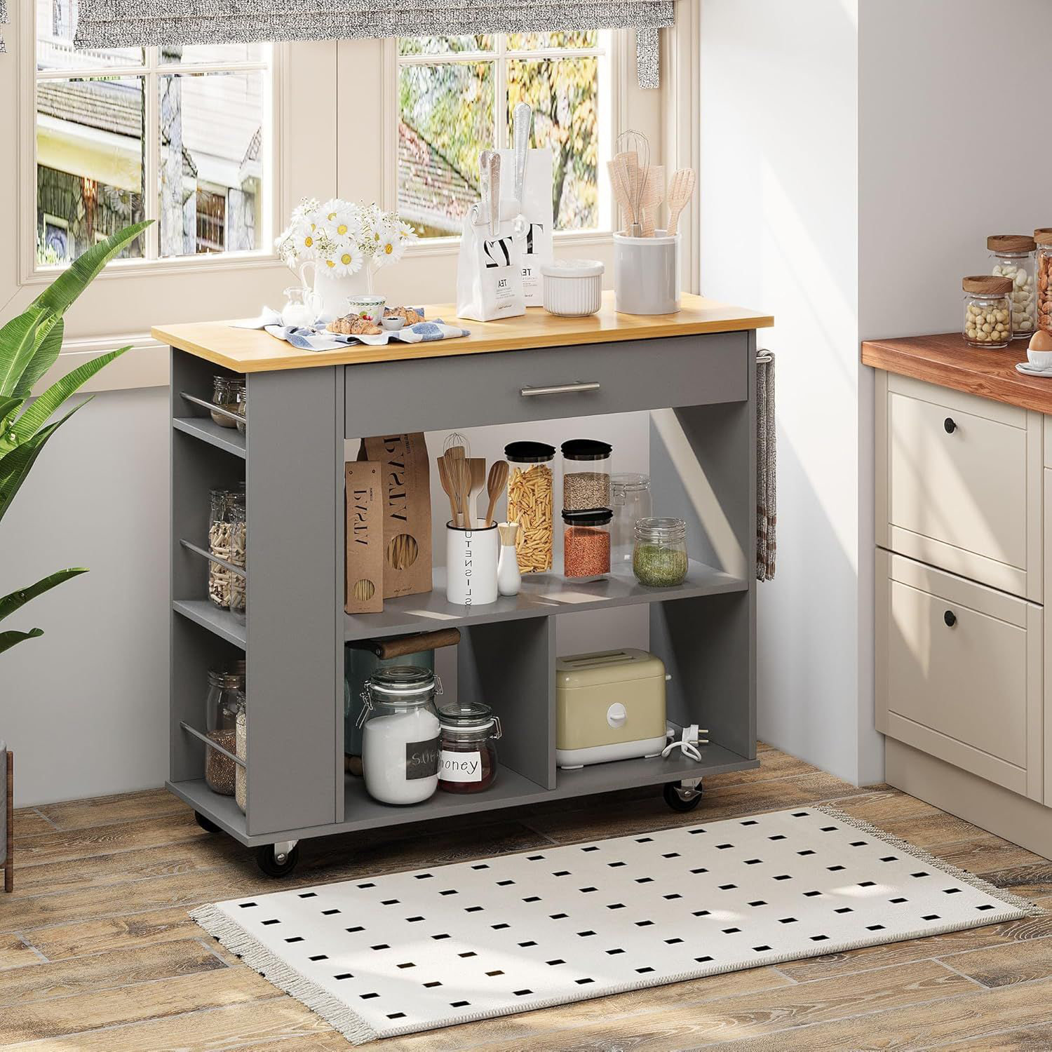 Latitude Run® Kitchen Island on Wheels with Storage, Wheeled Island ...