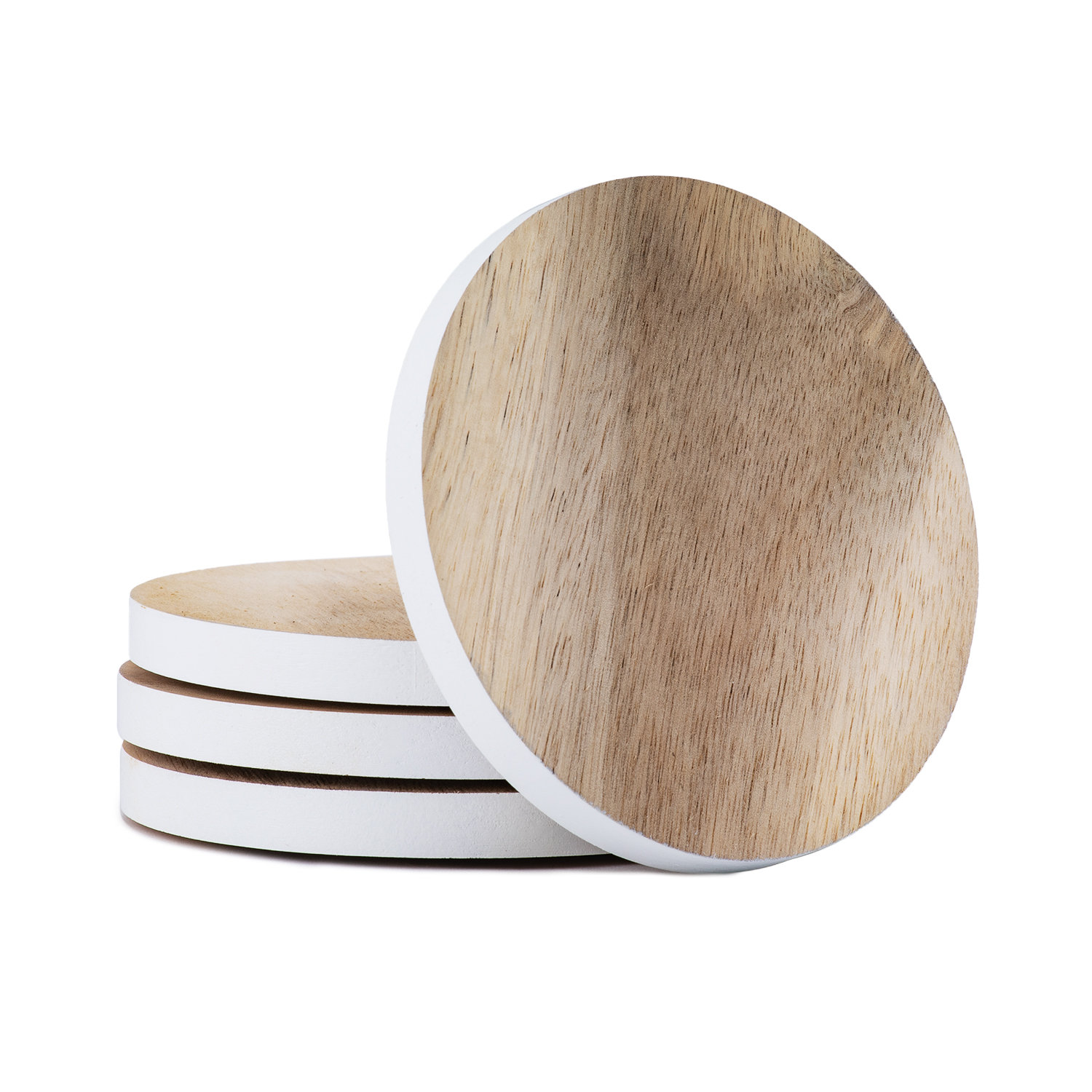 Millwood Pines 4 Pack Acacia Wood Coasters With White Edge 4" Round ...
