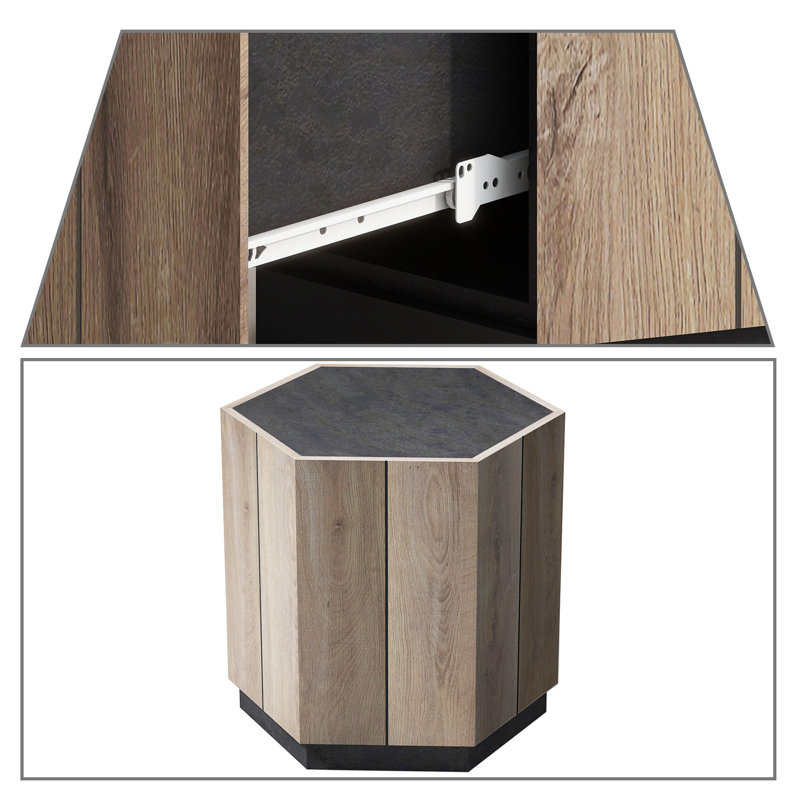 Latitude Run® Vintage Chic Wooden Hexagonal End Table With A Drawer ...
