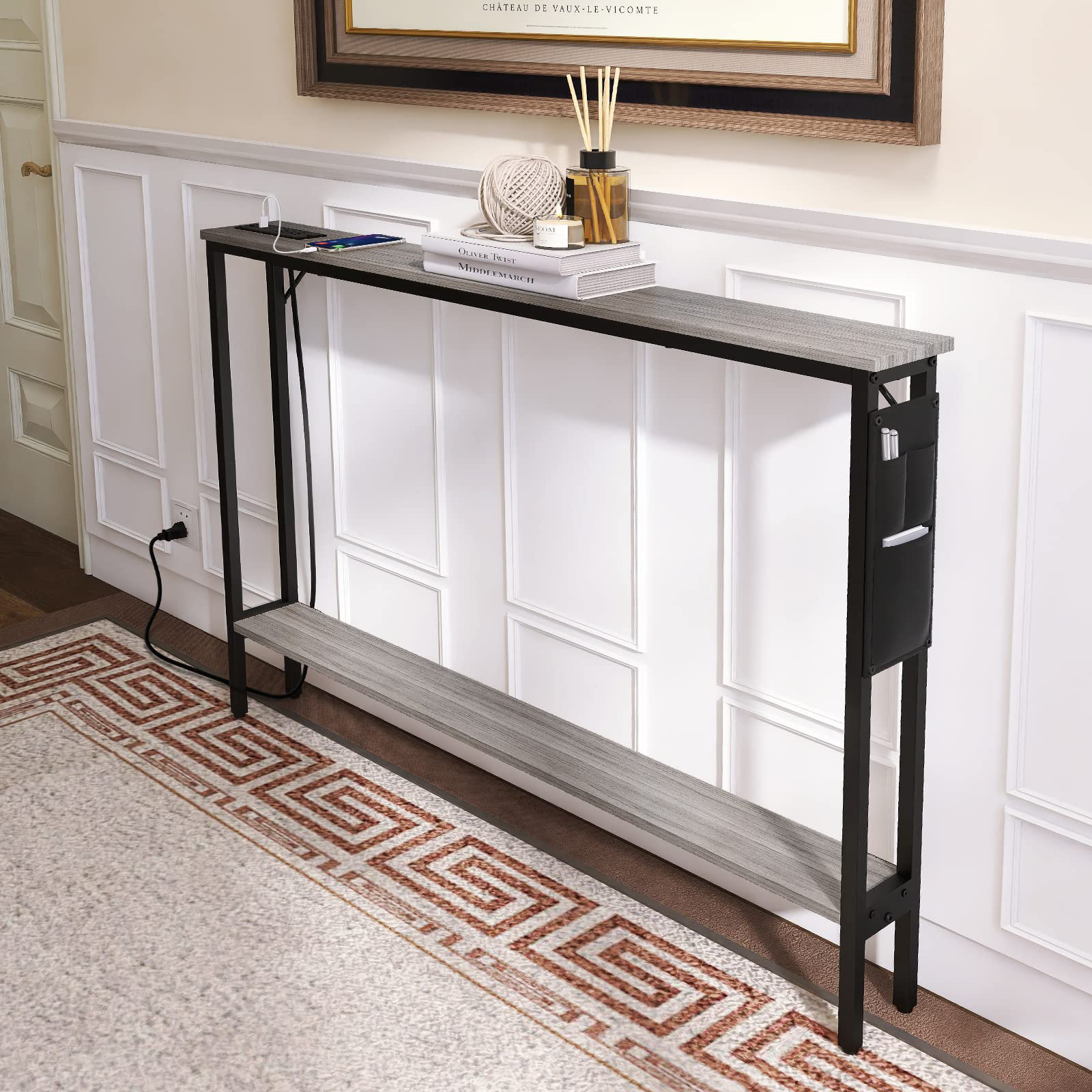Latitude Run® Raizy 47.24'' Console Table, Sofa Table with Outlet and ...