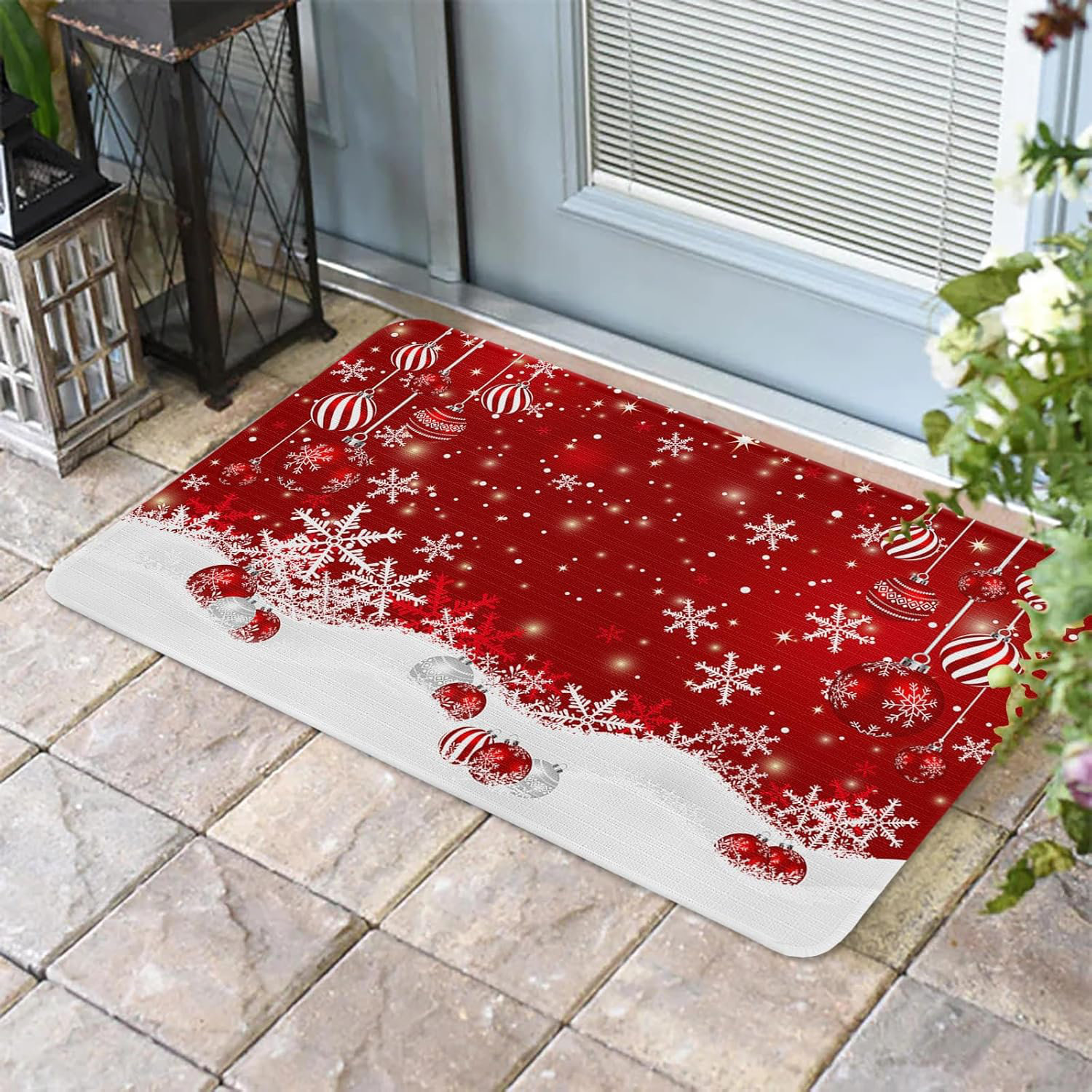 The Holiday Aisle® Christmas Doormat Winter Snowflake Welcome Mat Red ...