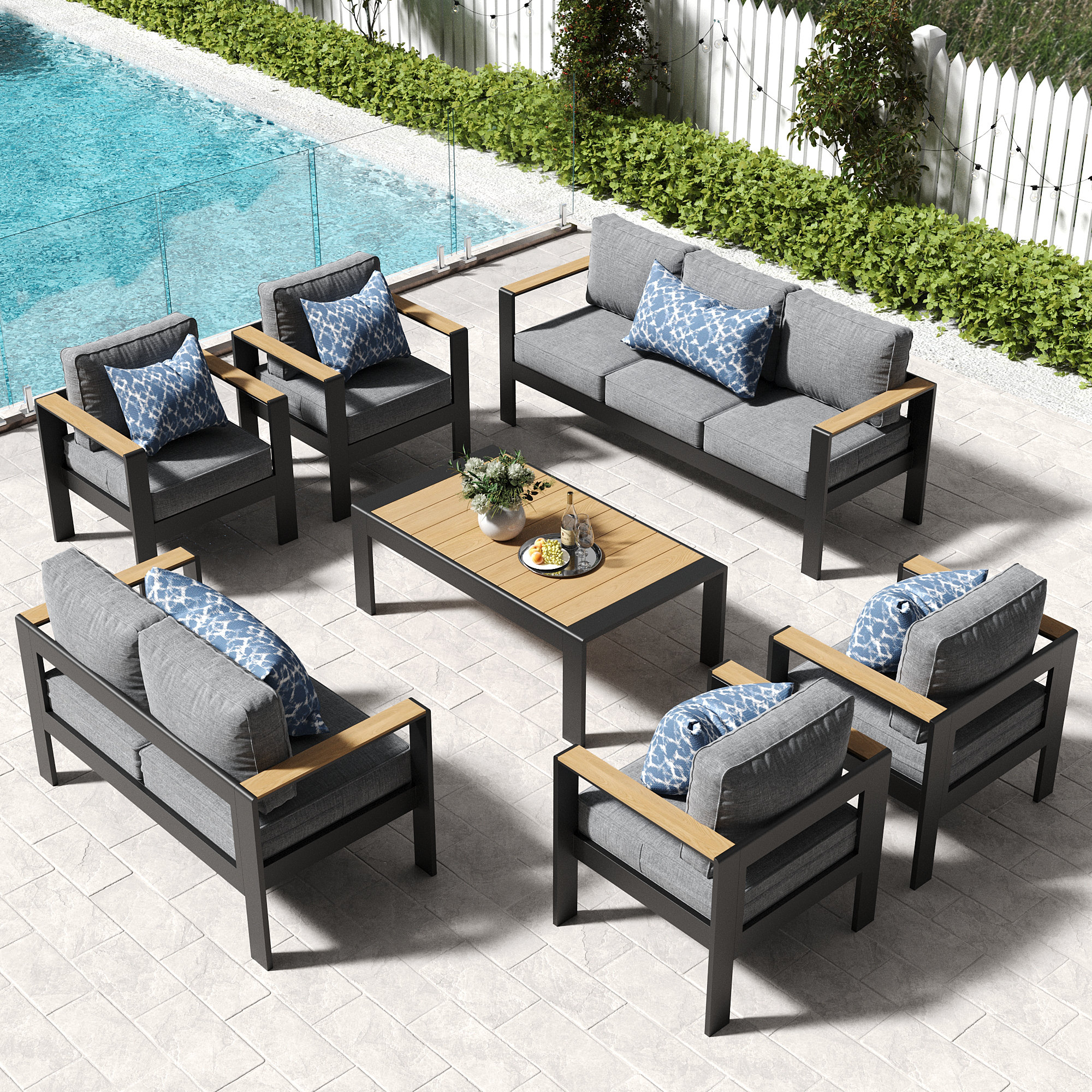 Latitude Run® Outdoor Aluminum Furniture Set with Coffee Table, Modern ...
