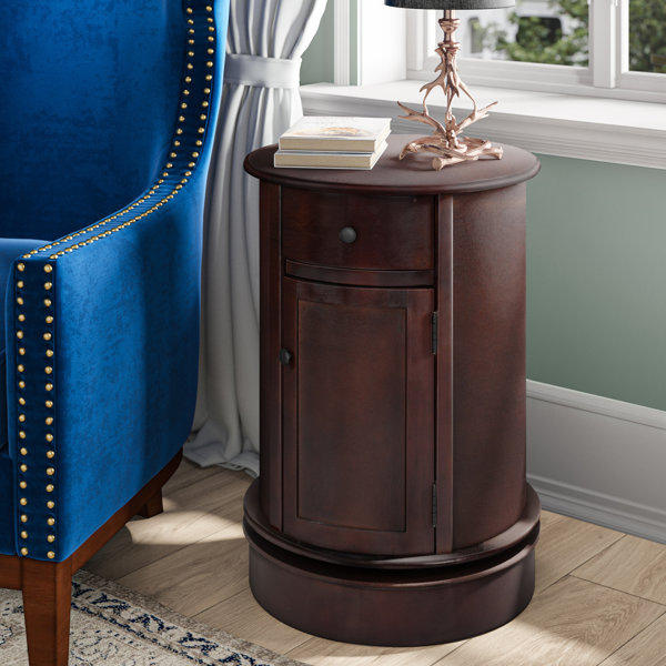 Charlton Home® Regan Solid Wood Swivel Drum End Table with Storage ...