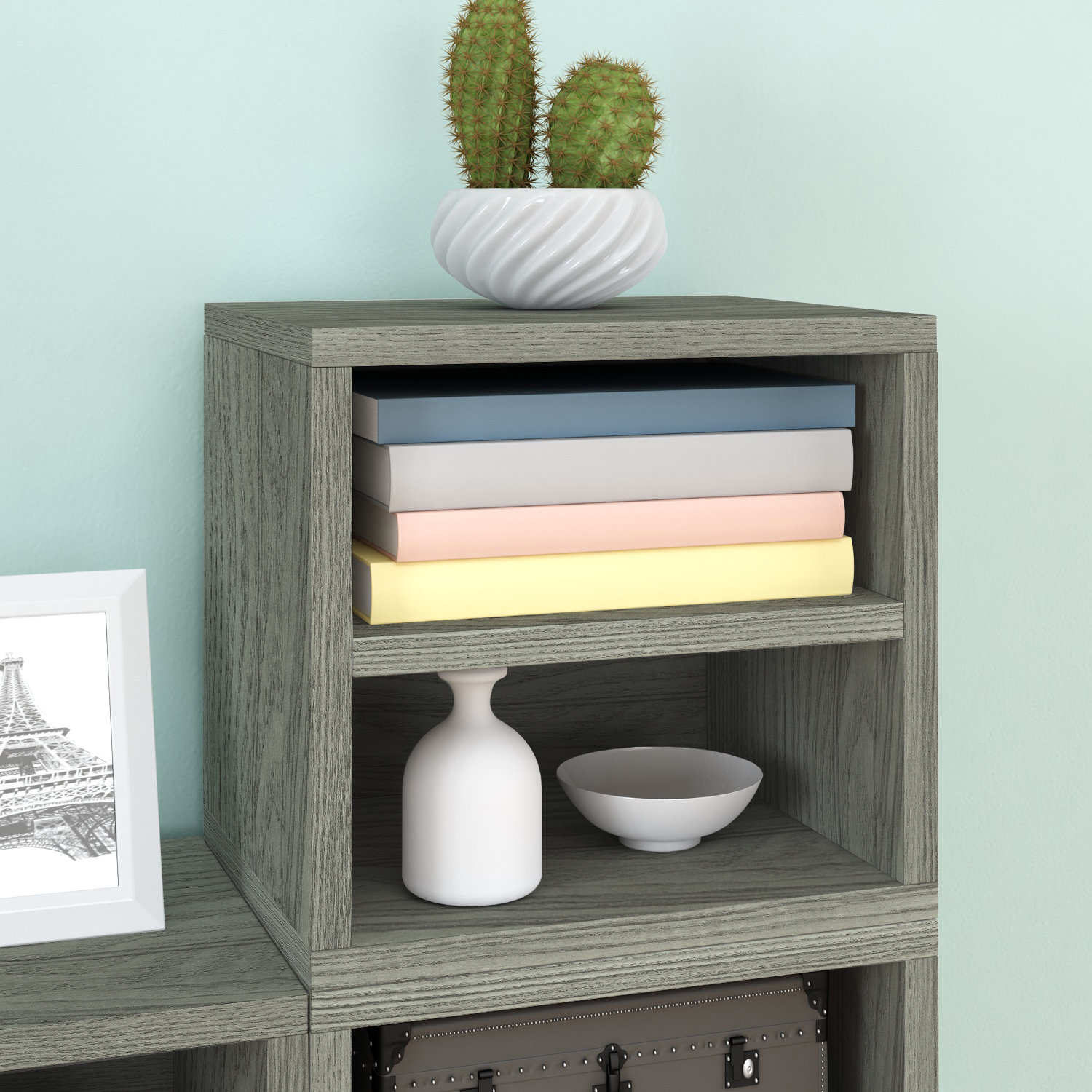 The Twillery Co. Digby Eco Stack Cube Bookcase With Shelf, Aspen Grey ...