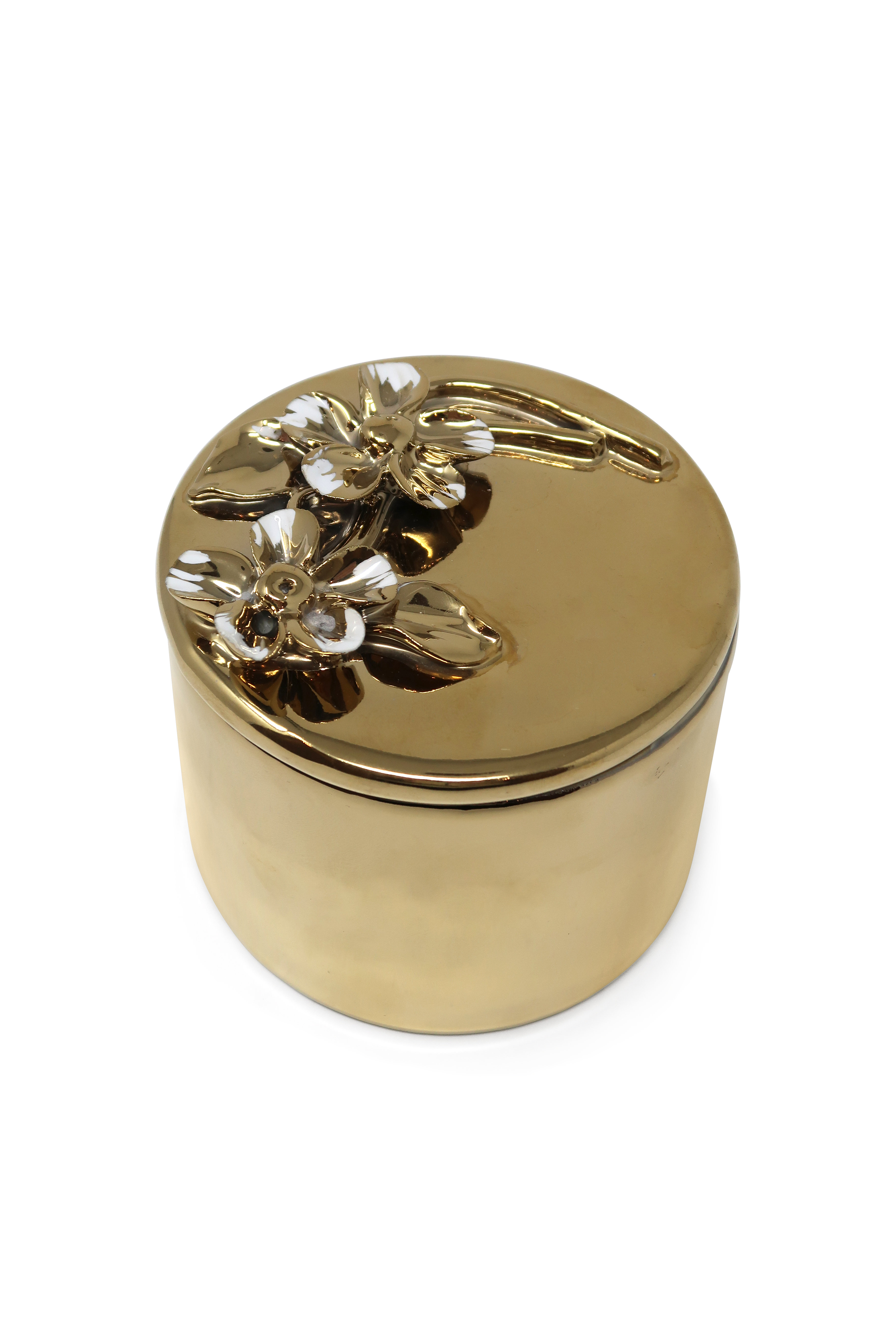 House of Hampton® Round Gold Decorative Box With Flower Design Lid ...