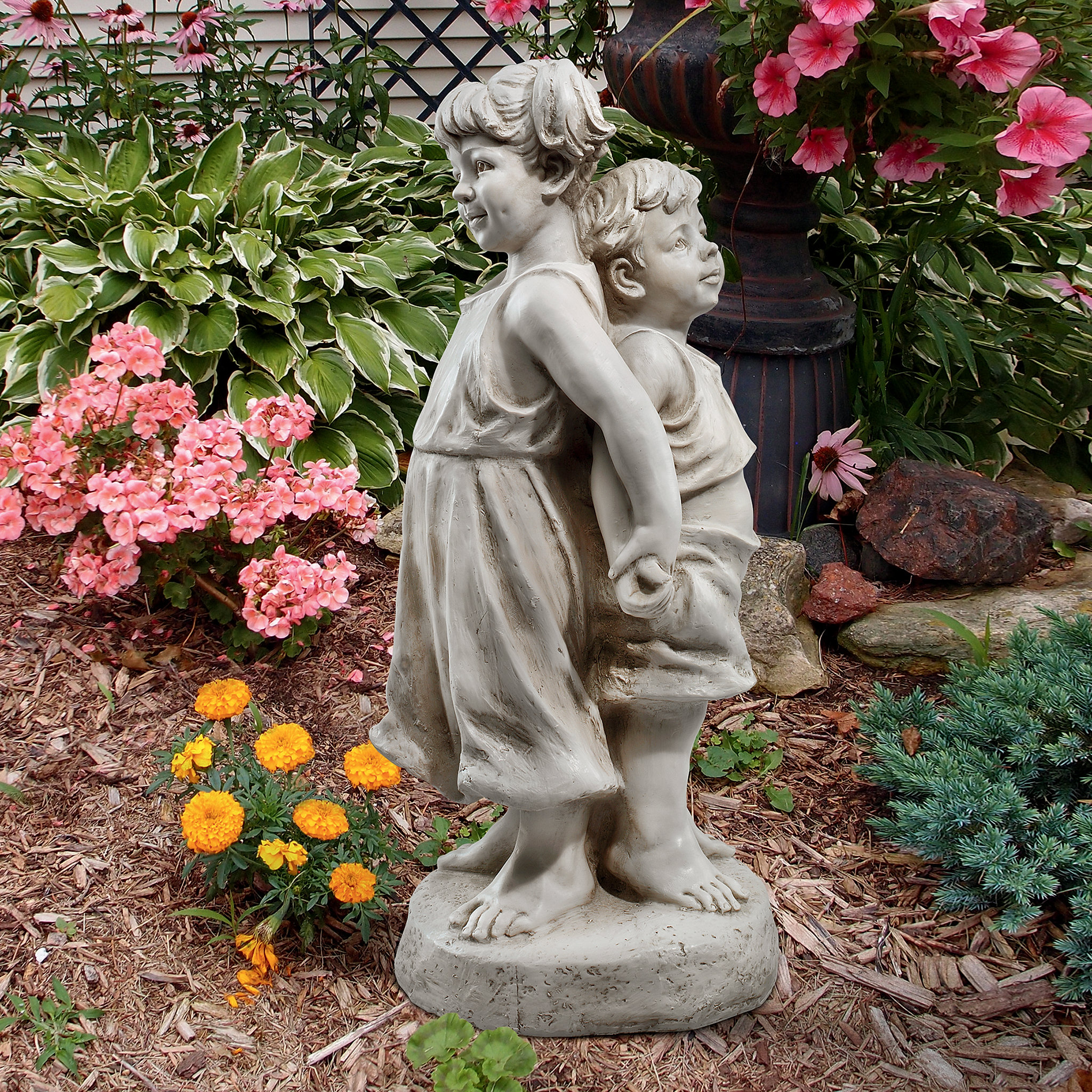Design Toscano Back to Back Brother and Sister Children Statue ...
