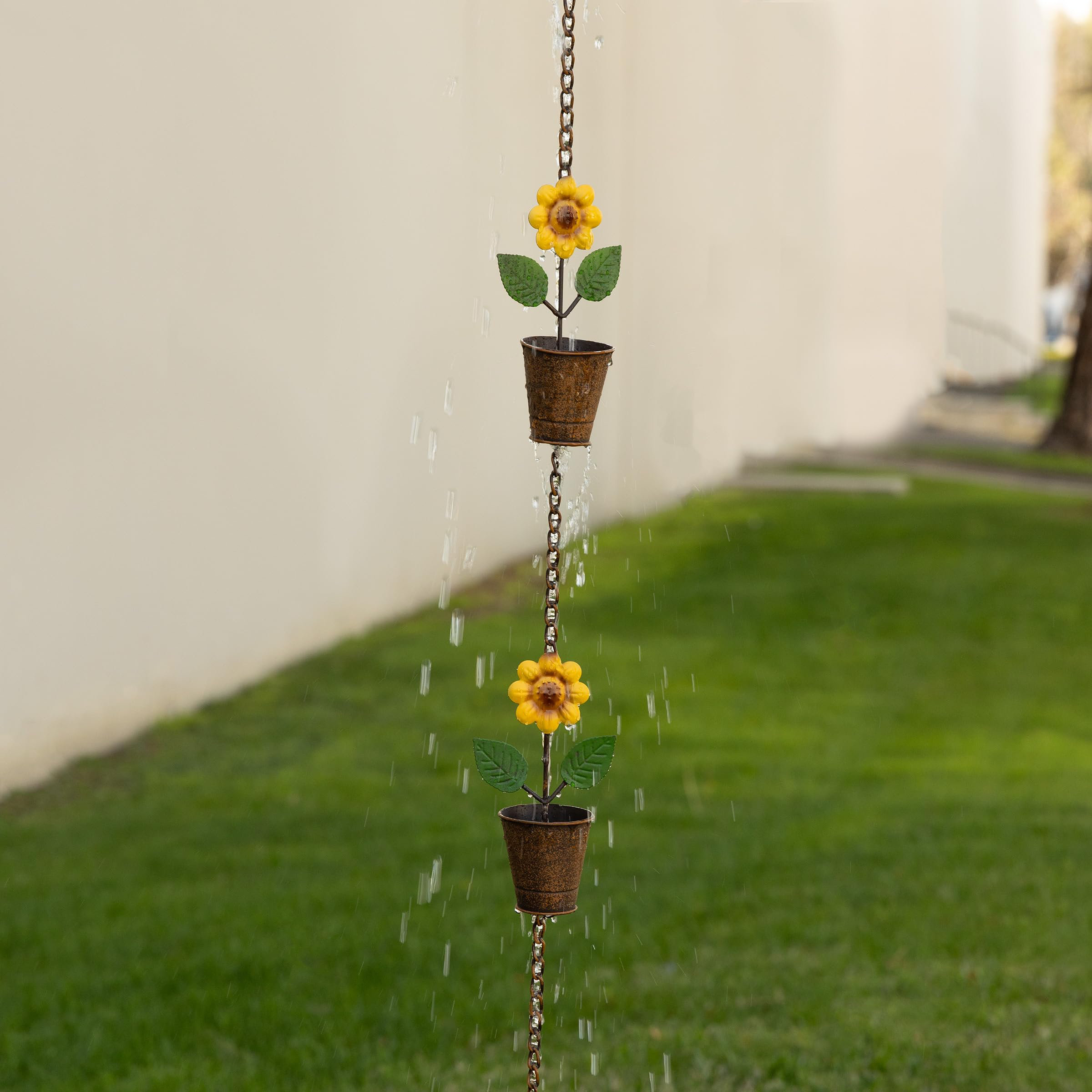 One Allium Way Metal Hanging Sunflower Pot Catcher Rain Chain - Wayfair ...