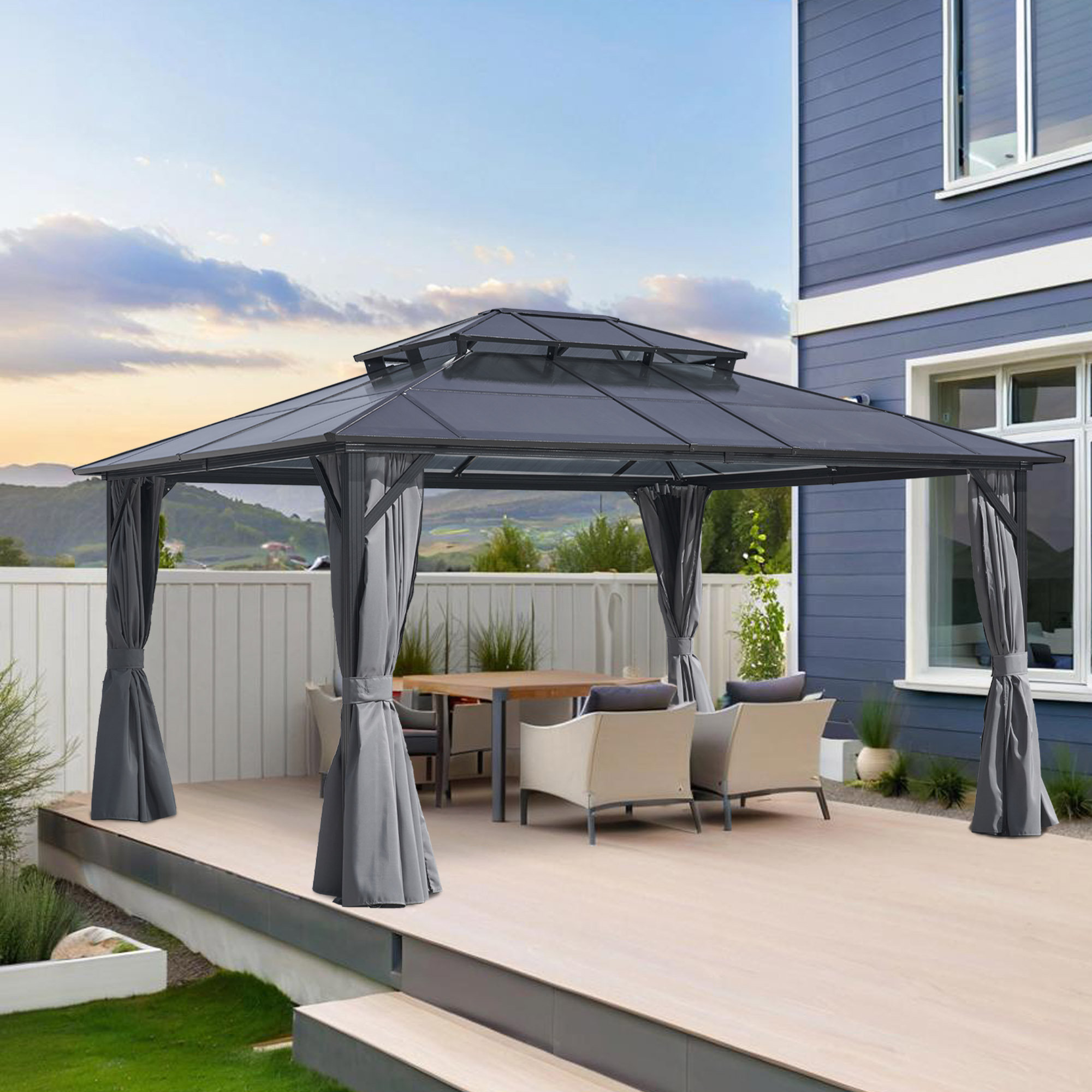 XICHONGDIANSHANG Hardtop Gazebo Double Roof Canopy Outdoor With Netting ...
