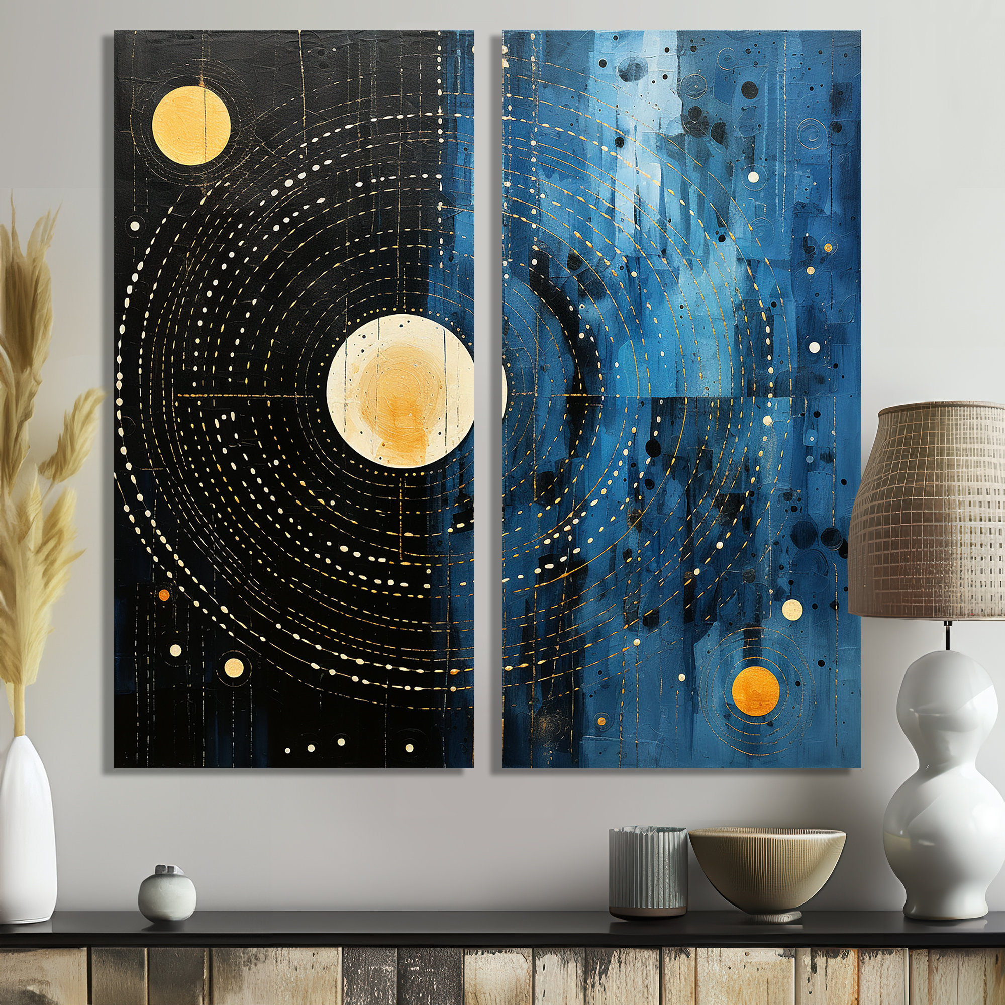 Latitude Run® Blue Minimalism Moon V - Blue Modern Wall Art 2 Panels ...