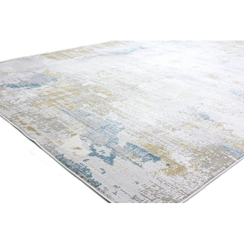 Steelside™ Gideon Performance Ivory/Blue/Gray/Gold Rug | Wayfair