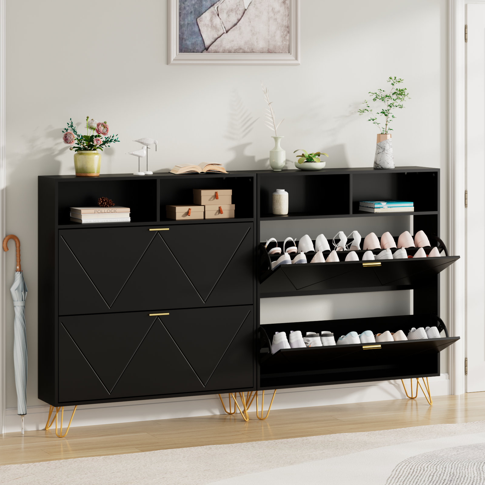 Rebrilliant 40 Pair Shoe Storage Cabinet With 4 Drawers | Wayfair
