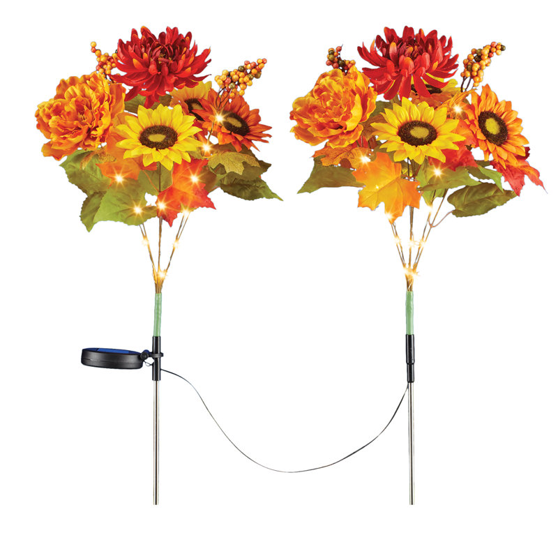 Arlmont & Co. Tasmyn Solar Powered Fall Flowers Garden Stakes - Set of ...