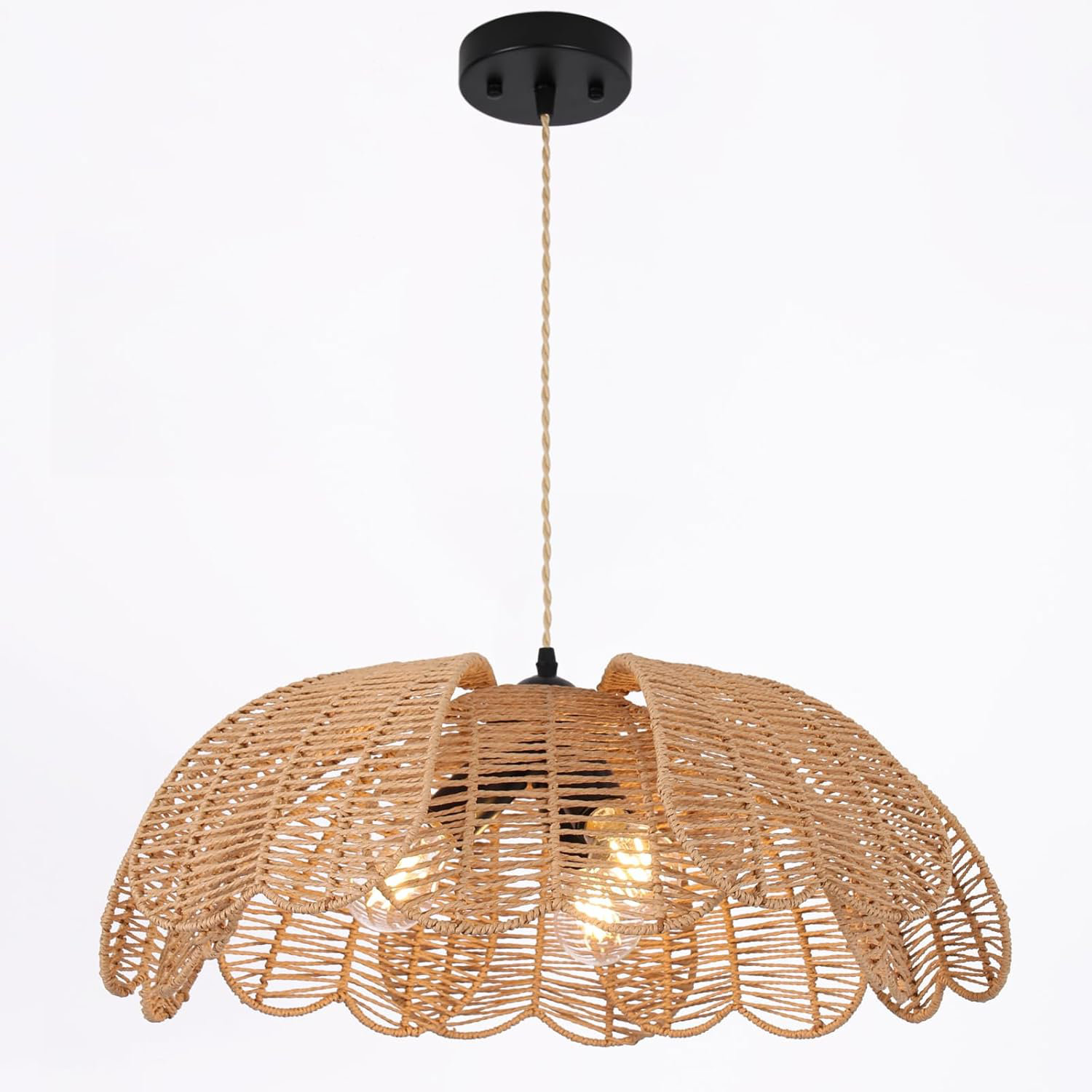 Bayou Breeze Boho Rattan Chandelier 3-Light Pendant Fixture Hand Woven ...