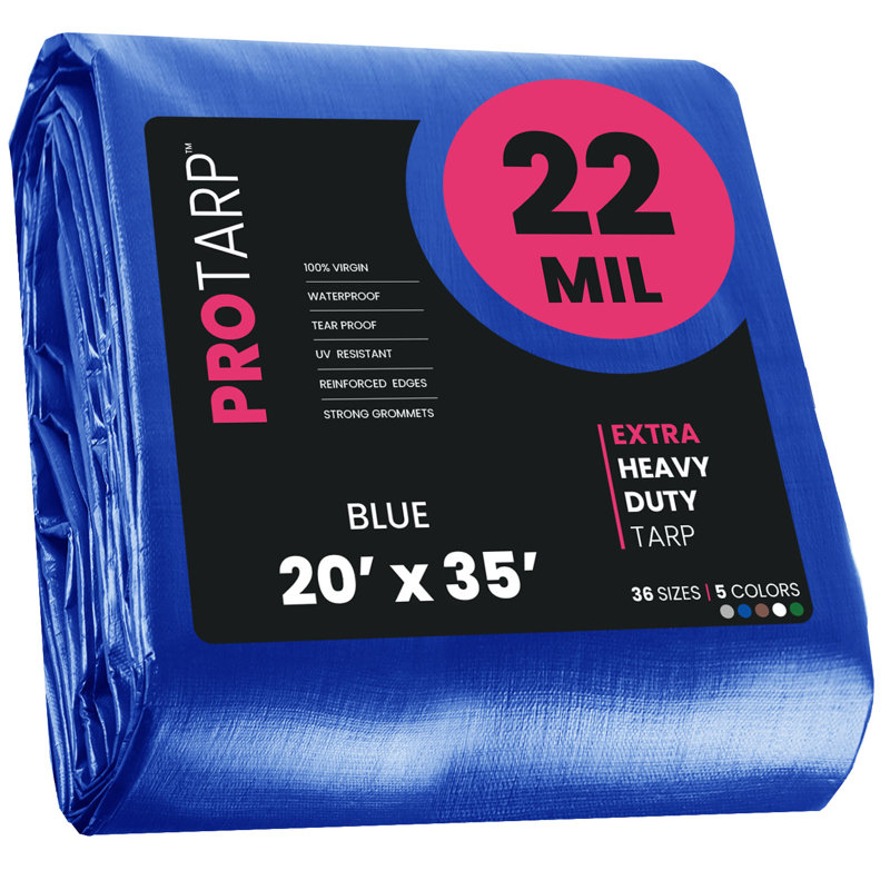 PROTARP 20 ft. x 35 ft. 22 Mil Heavy Duty Polyethylene Tarp, Waterproof ...