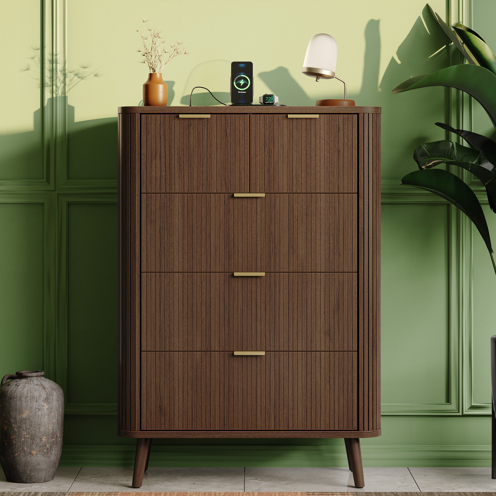 George Oliver 48" Tall Mid Century Modern Chest Of Drawers,Fluted 5 ...