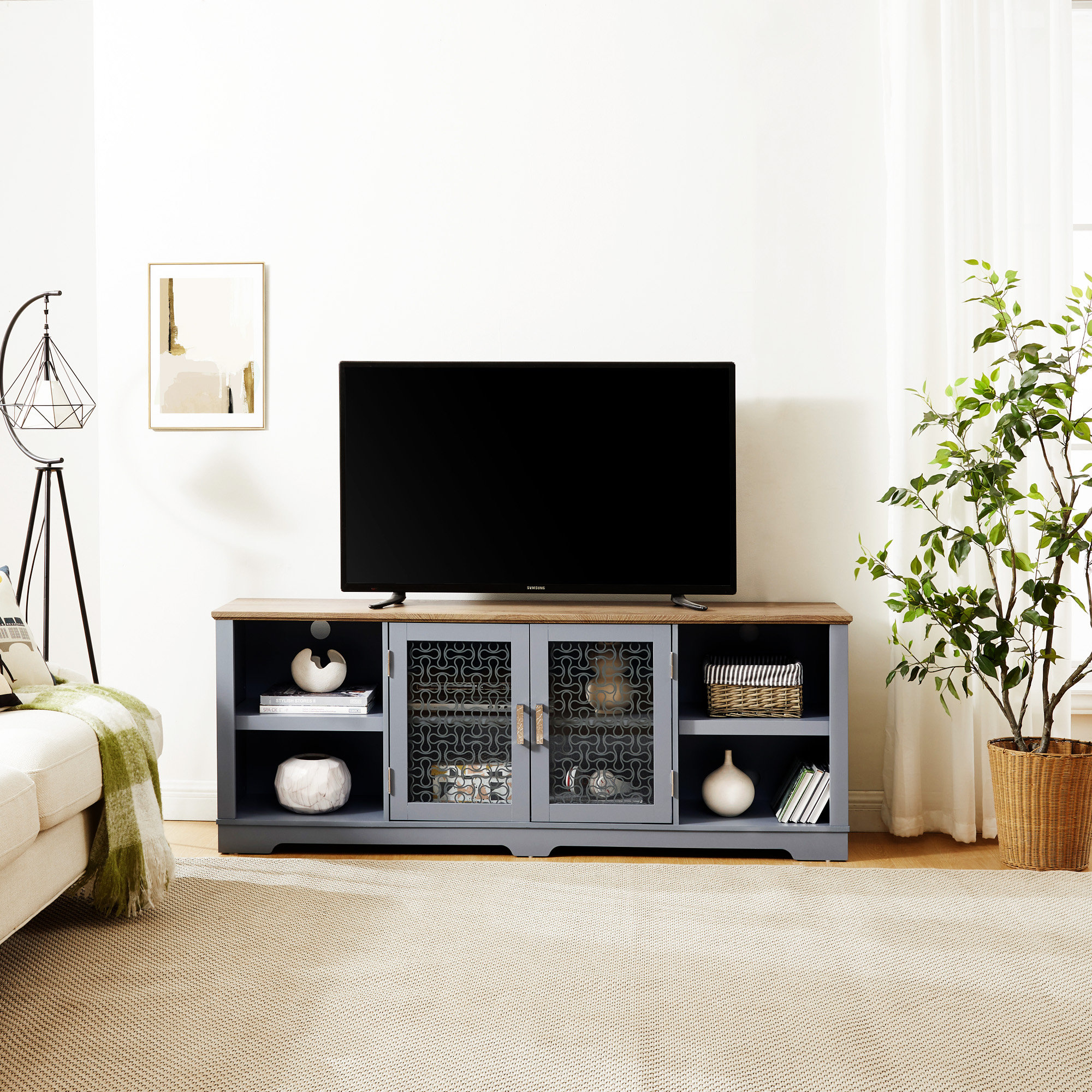 Bungalow Rose Modern Farmhouse TV Media Stand, Large Home Entertainment ...