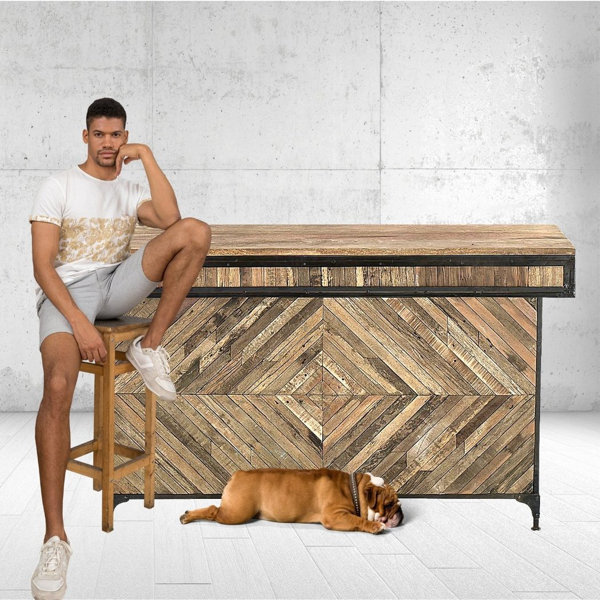 Foundry Select 70 Inch Reclaimed Wood Parquet Style Home Bar Island ...