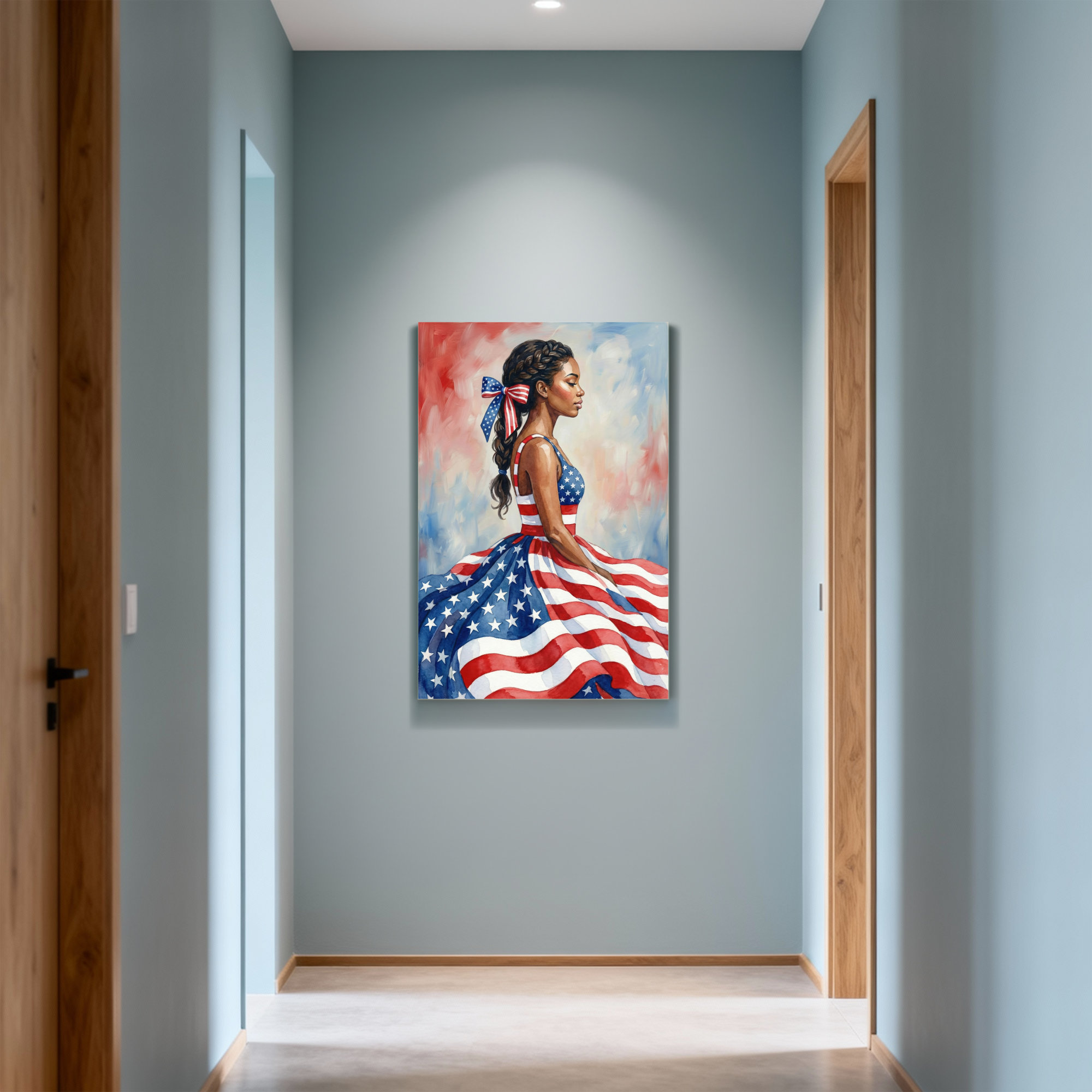 Canora Grey Fashion American Flag Woman Portrait Art Print | Wayfair