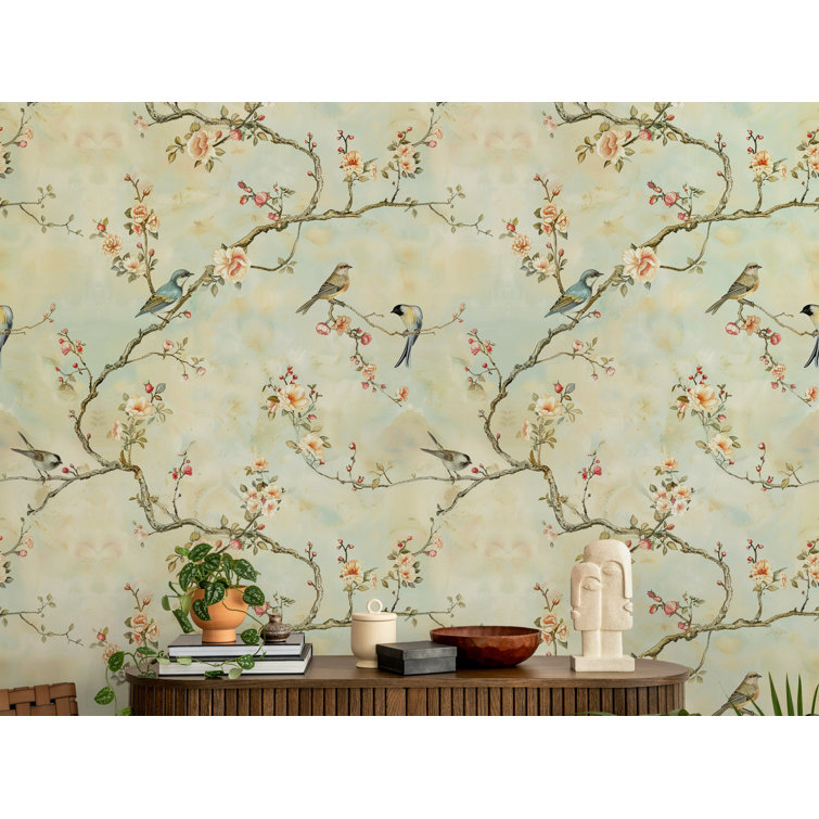 Lark Manor Elegant Bird and Floral Wallpaper Bryelle Peel & Stick ...